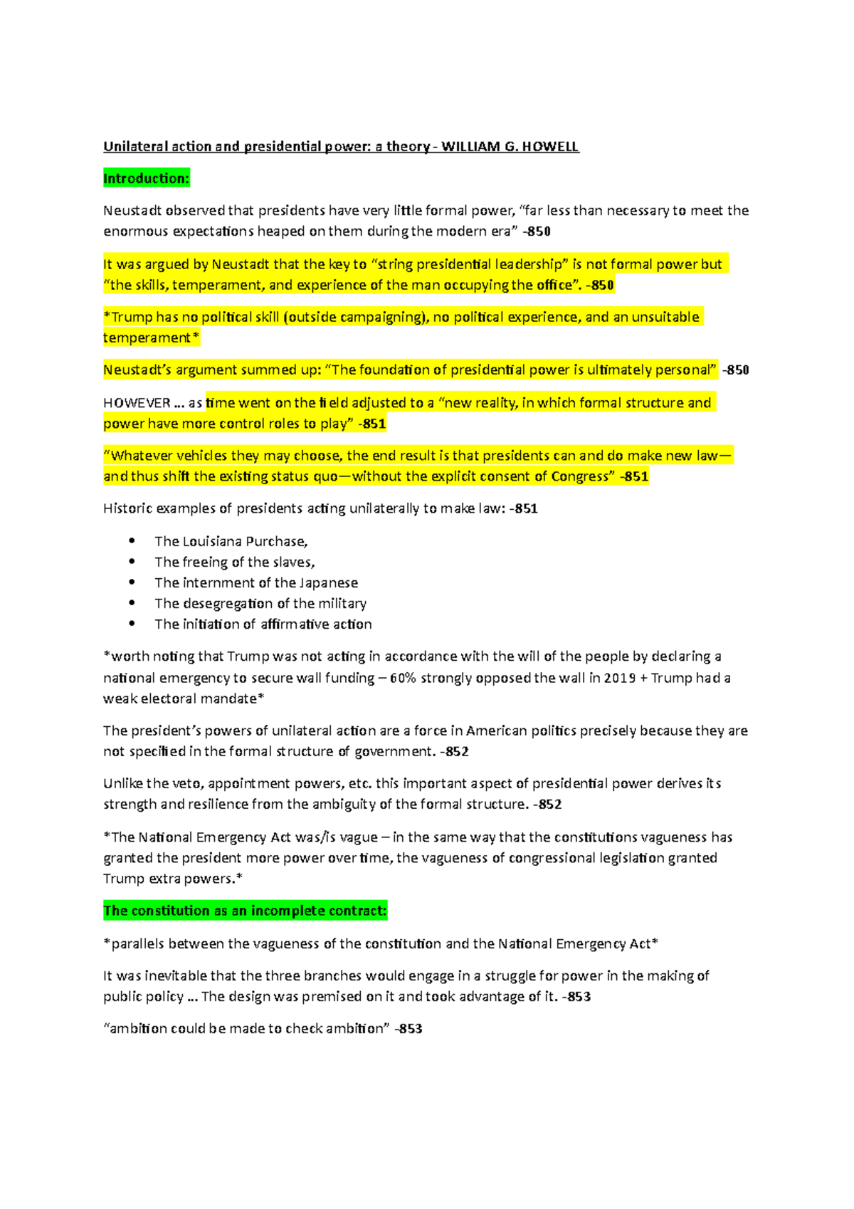 Unilateral action and presidential power: a theory - HOWELL Introducion ...