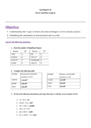General physics lab 1 (PHYS 135) Summary and notes for all experiments ...