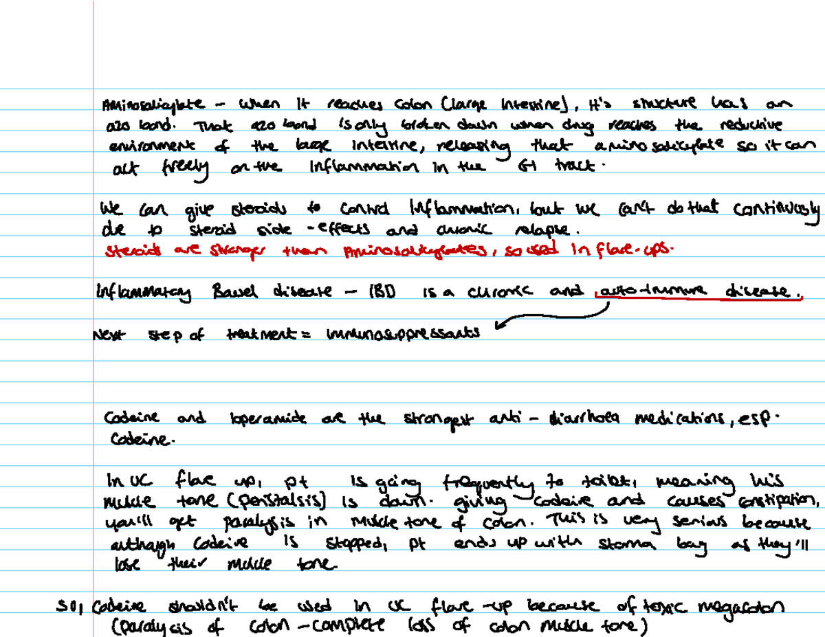 UC WS notes - Aminosalicylate when It reaches colon large intestine it ...
