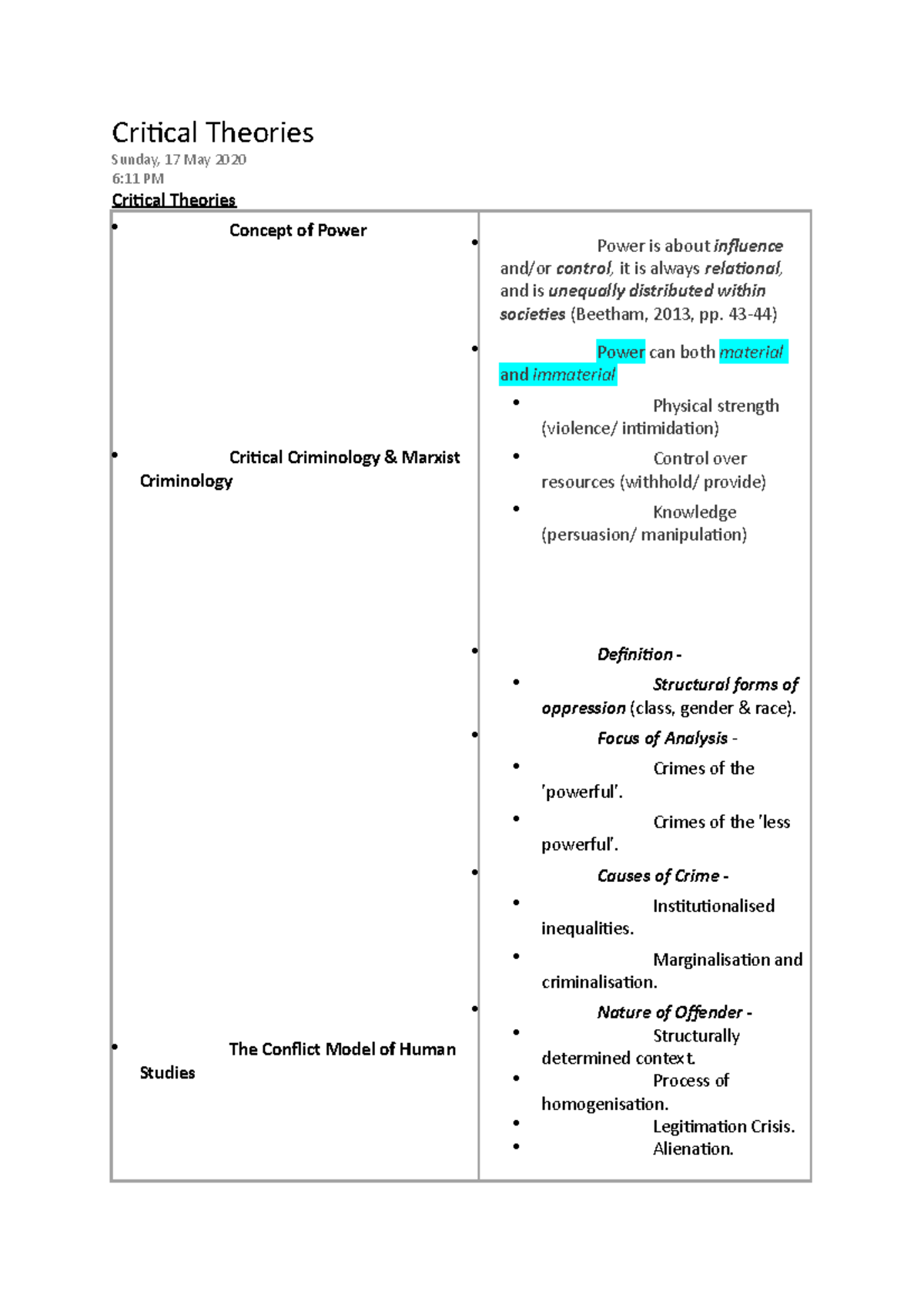 Week 6 - Critical Theories - Critical Theories Sunday, 17 May 2020 6:11 ...