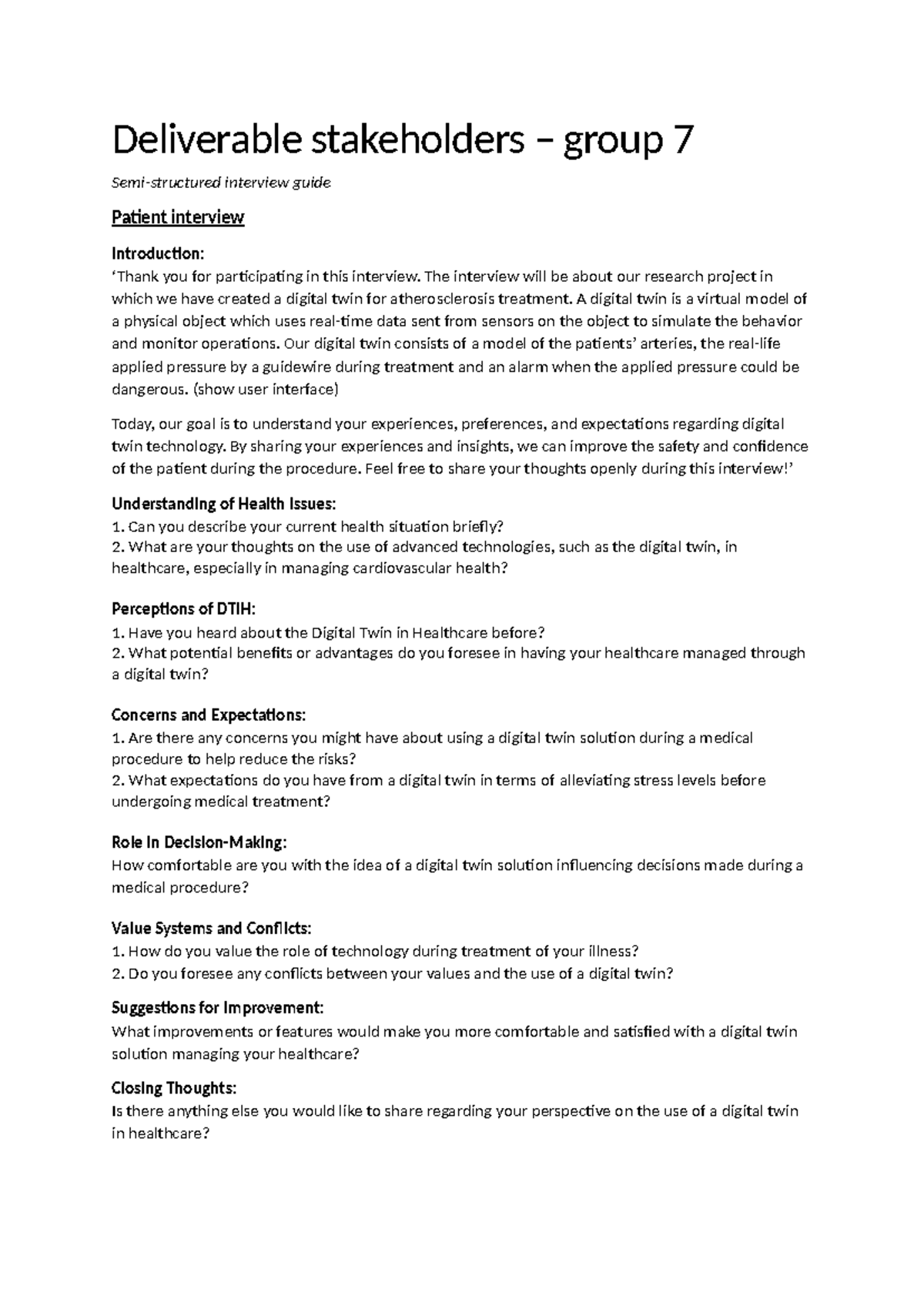 Interview guides - Deliverable stakeholders – group 7 Semi-structured ...