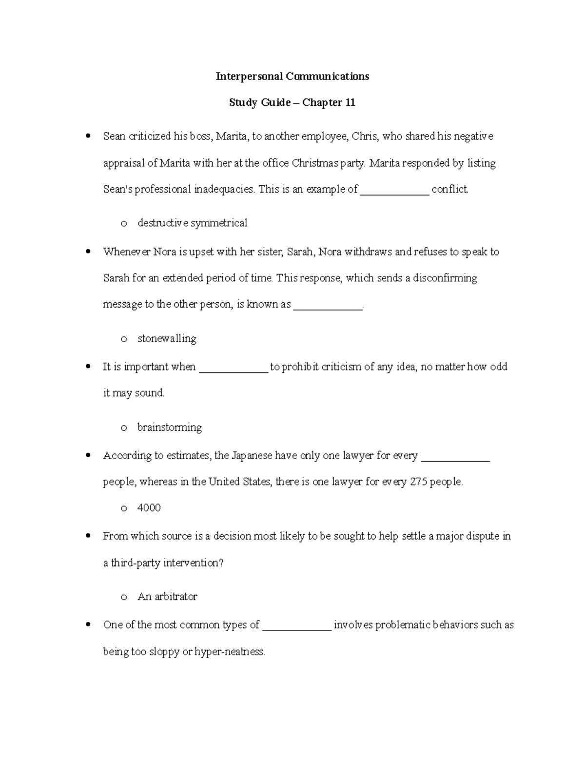 Interpersonal Communications - Chapter 11 study guide - Interpersonal ...