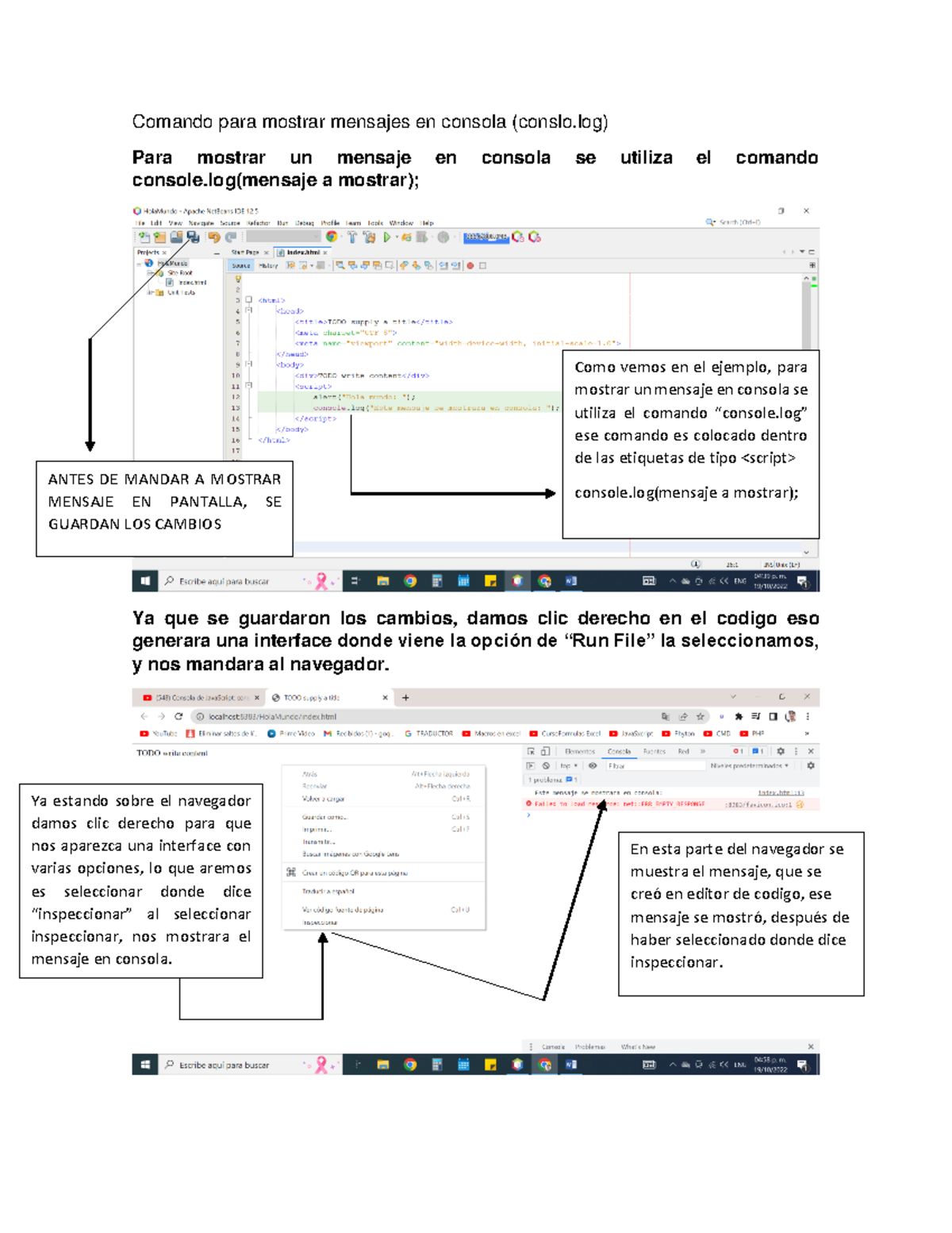 Consola de Java Script console.log() y document.write - Comando para ...