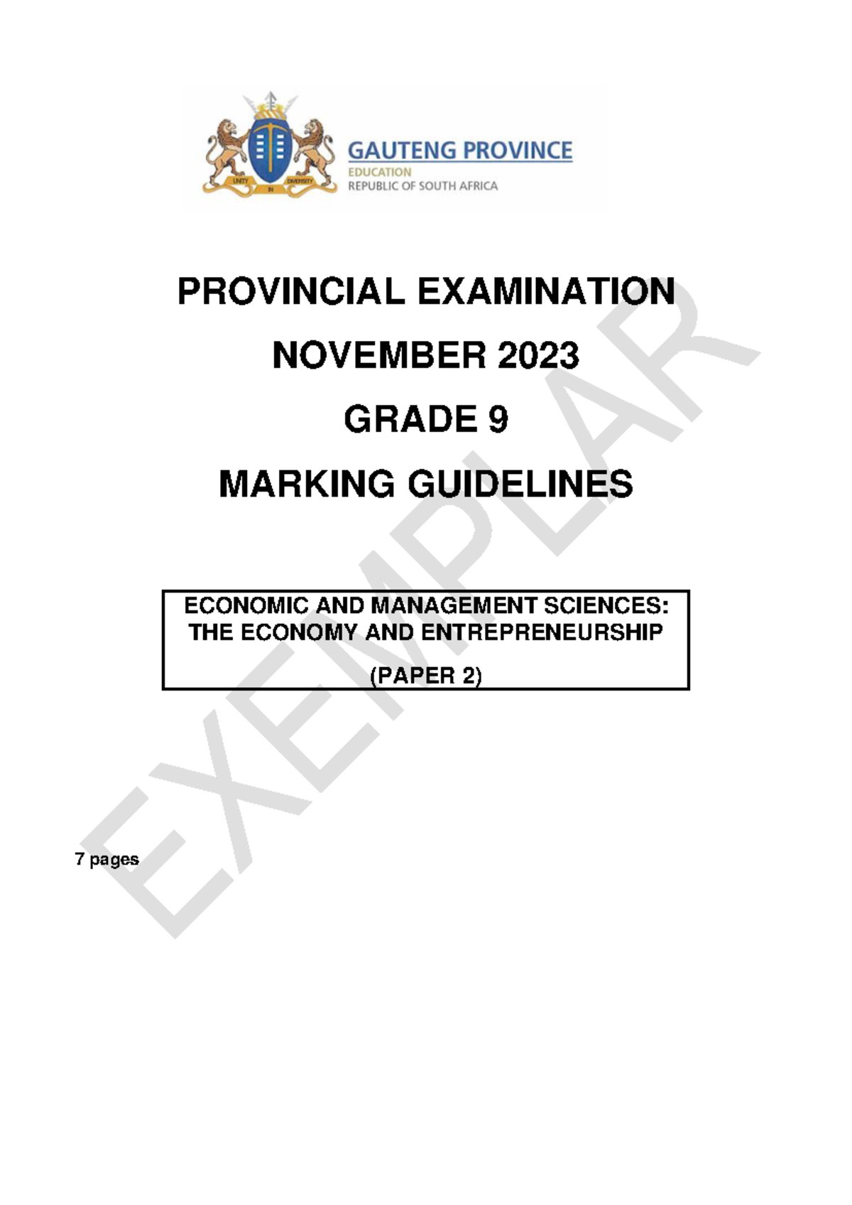 Gr 9 EMS P2 (English) November 2023 Possible Answers - PROVINCIAL ...