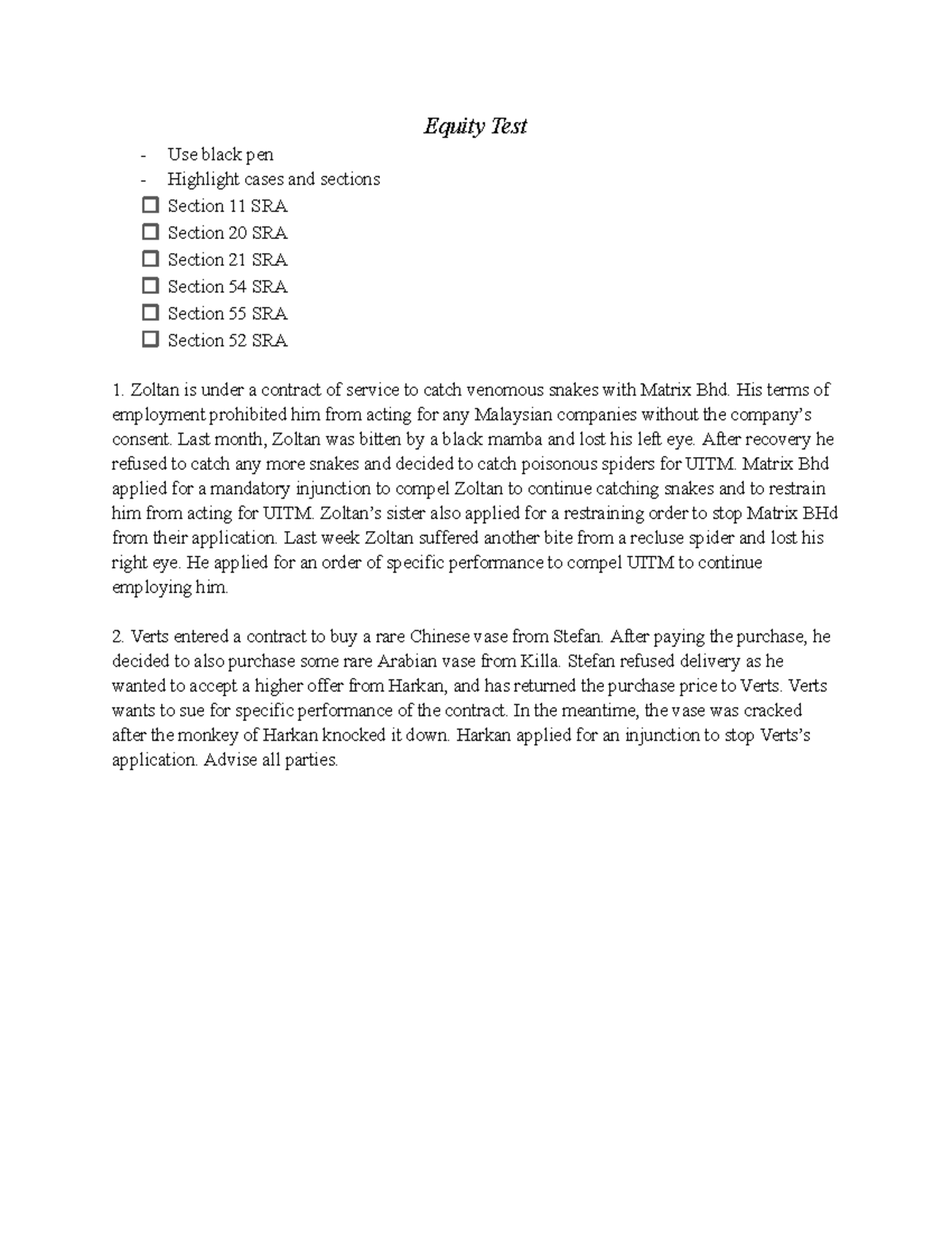 Equity Test - yeahhh - Equity Test - Use black pen - Highlight cases ...