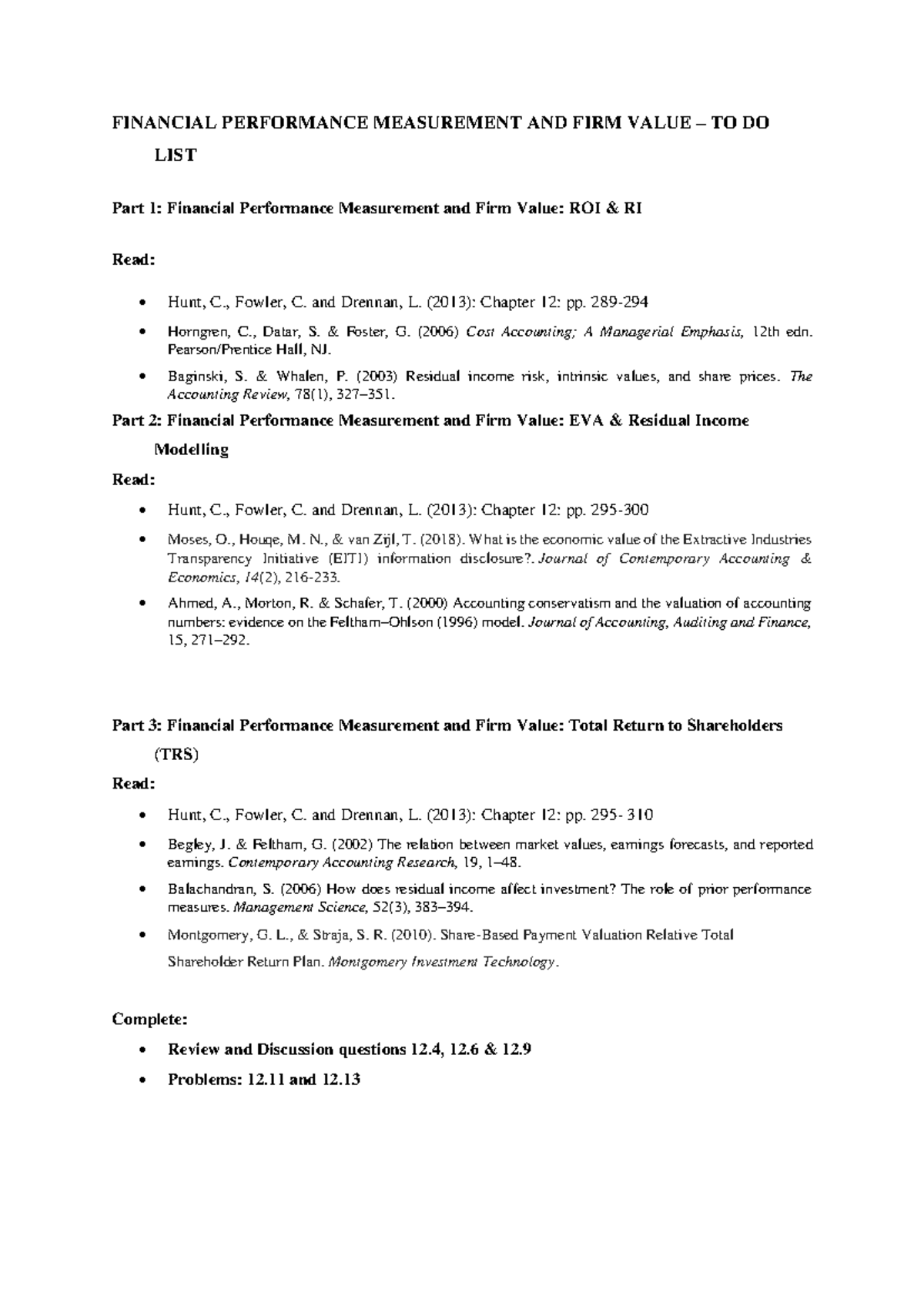 Financial Performance Measurement AND FIRM Value - TO DO LIST ...