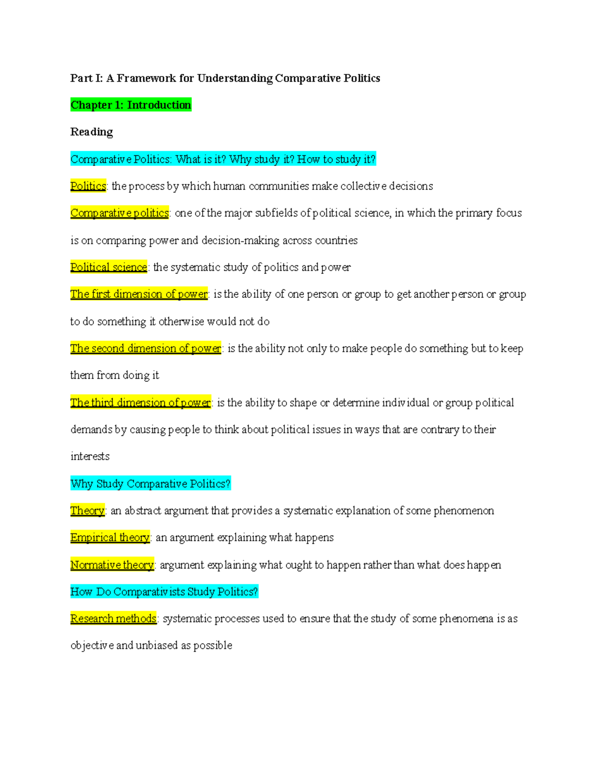 Comparative government notes outline - Part I: A Framework for ...