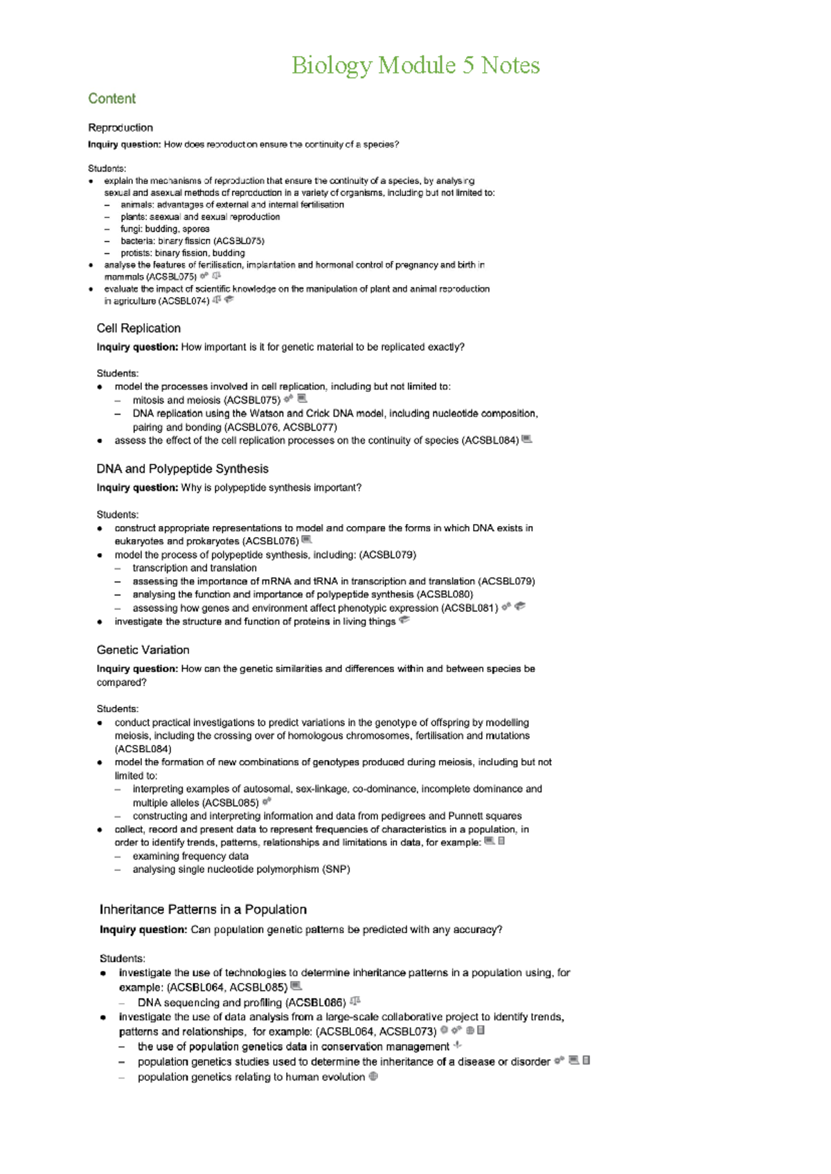 Module 5 - notes - Biology Module 5 Notes Inquiry question 1: How does ...