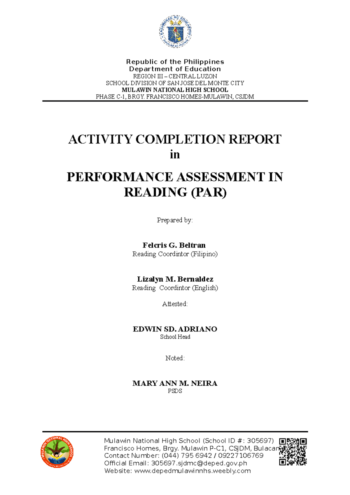 ACR PAR 2022 2023 - Reading Assessment - Department of Education REGION ...