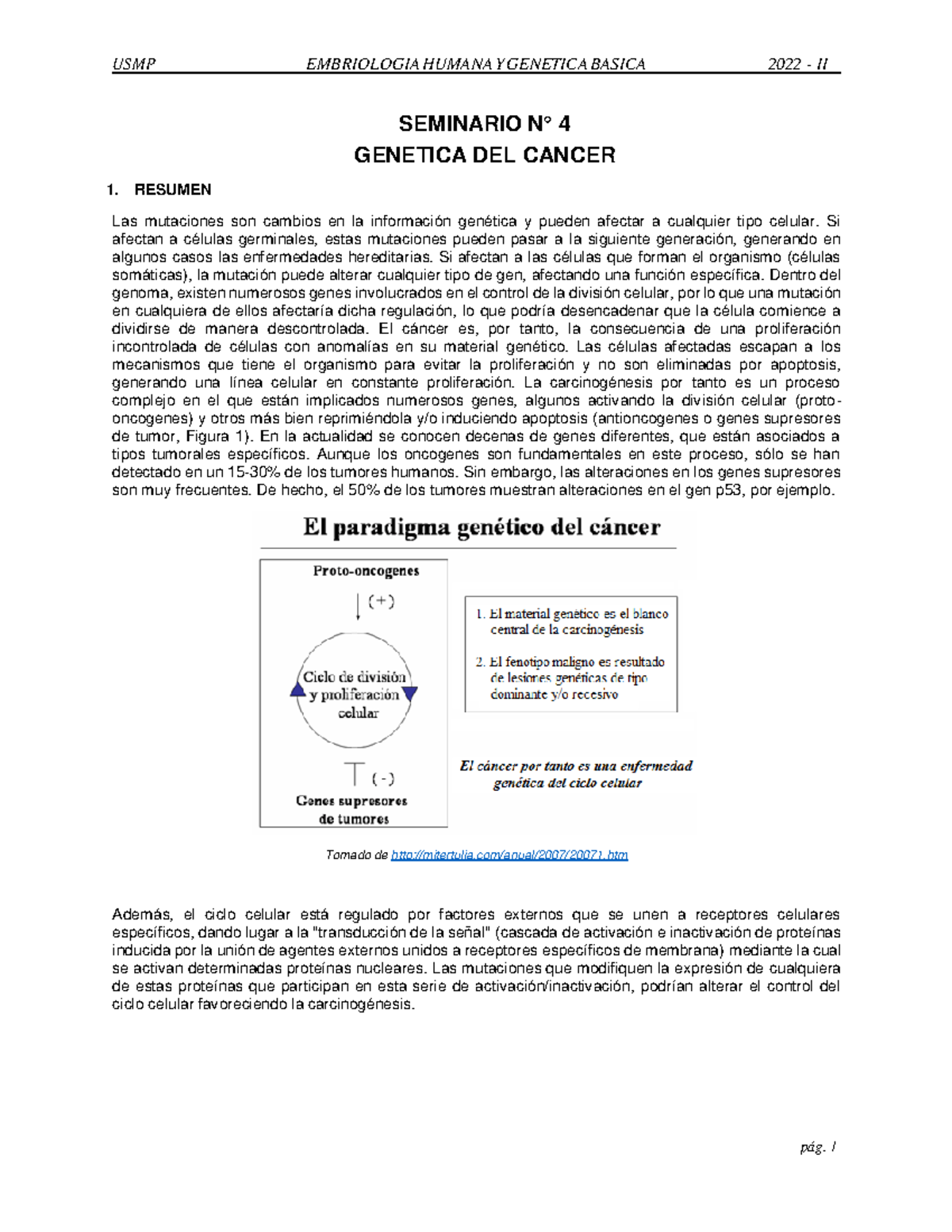 SEM 4 Genetica DEL Cancer 1 - SEMINARIO N° 4 GENETICA DEL CANCER 1 ...