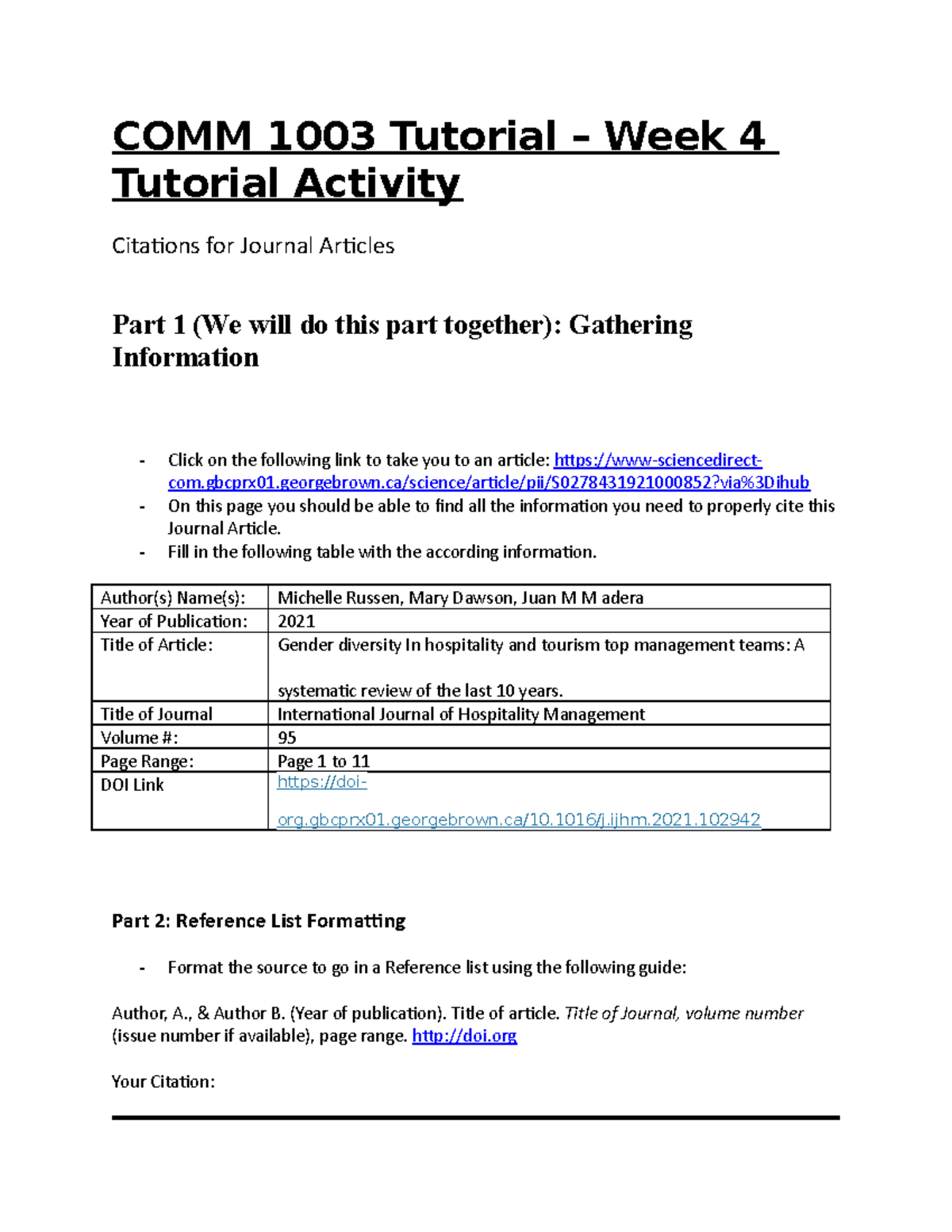 Apa citation activity - lbvh, k, - COMM 1003 Tutorial – Week 4 Tutorial ...