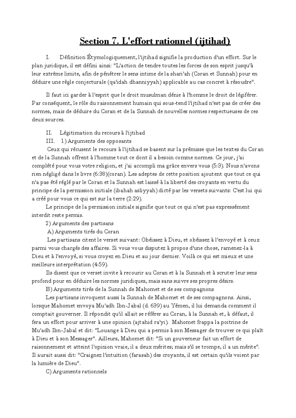Ijtihad - Rherrousse fouzi - Section 7. L'effort rationnel (ijtihad) I ...