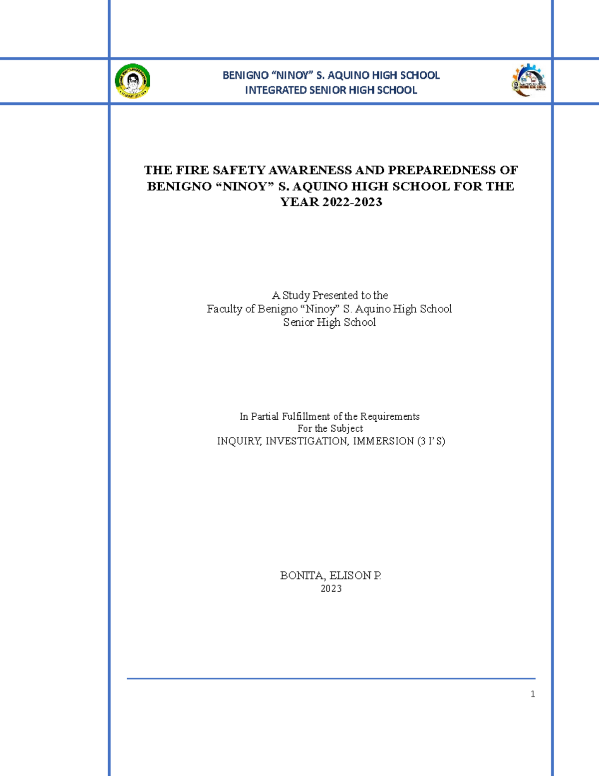 Final Paper - Research in Benigno about fire safety - INTEGRATED SENIOR ...