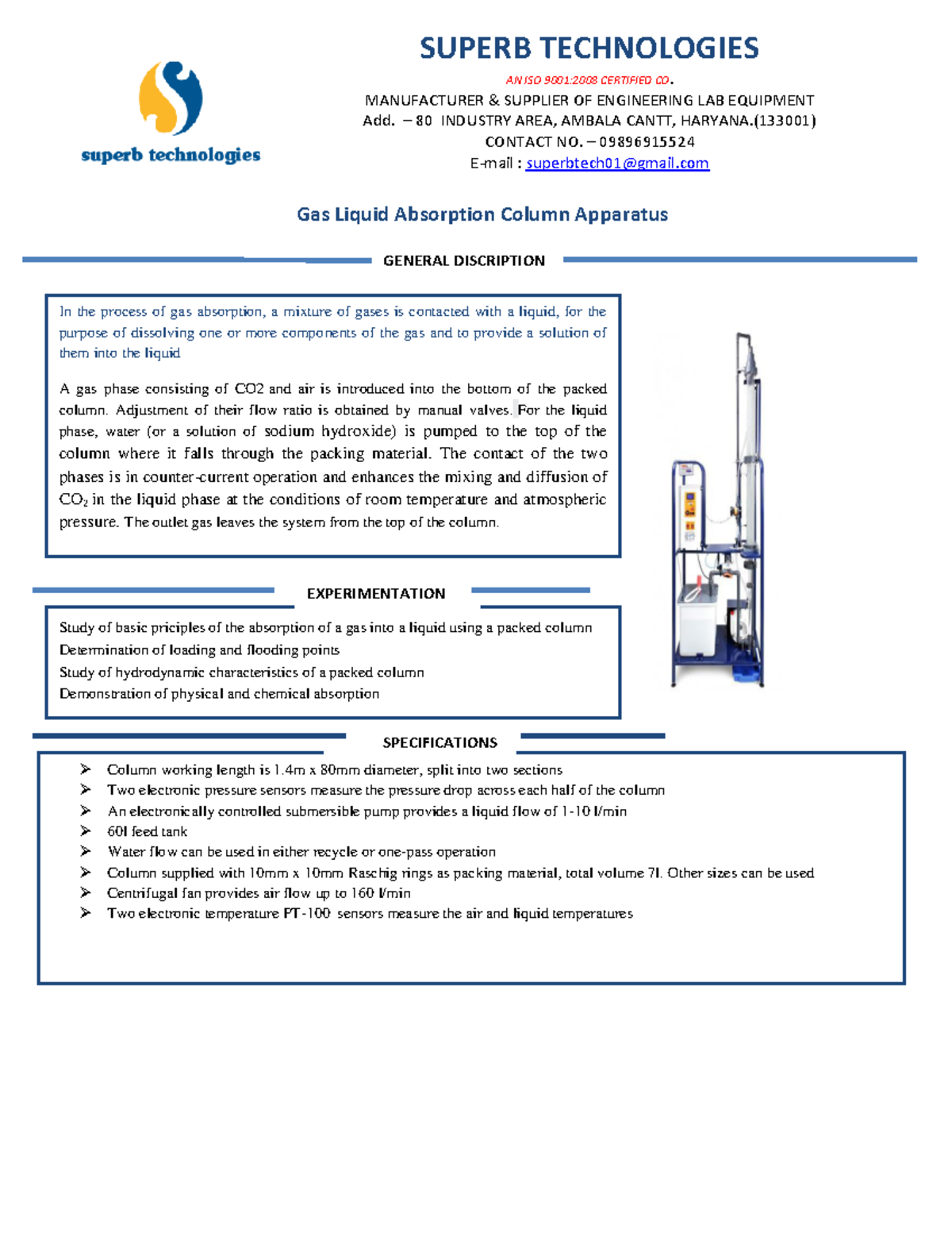 Gas Liquid Absorption Column - SUPERB TECHNOLOGIES AN ISO 9001:2008 ...