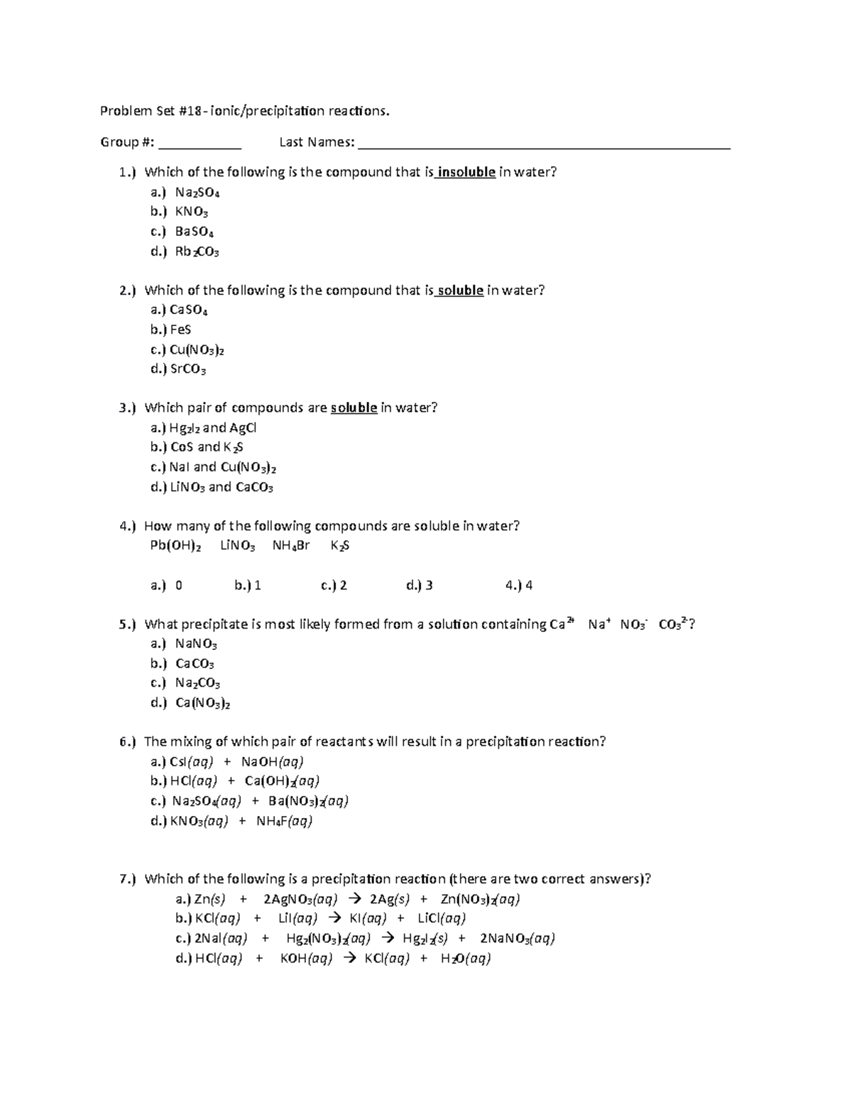 Problem+Set+%2318 - Practice problems sets for chemistry - Problem Set ...
