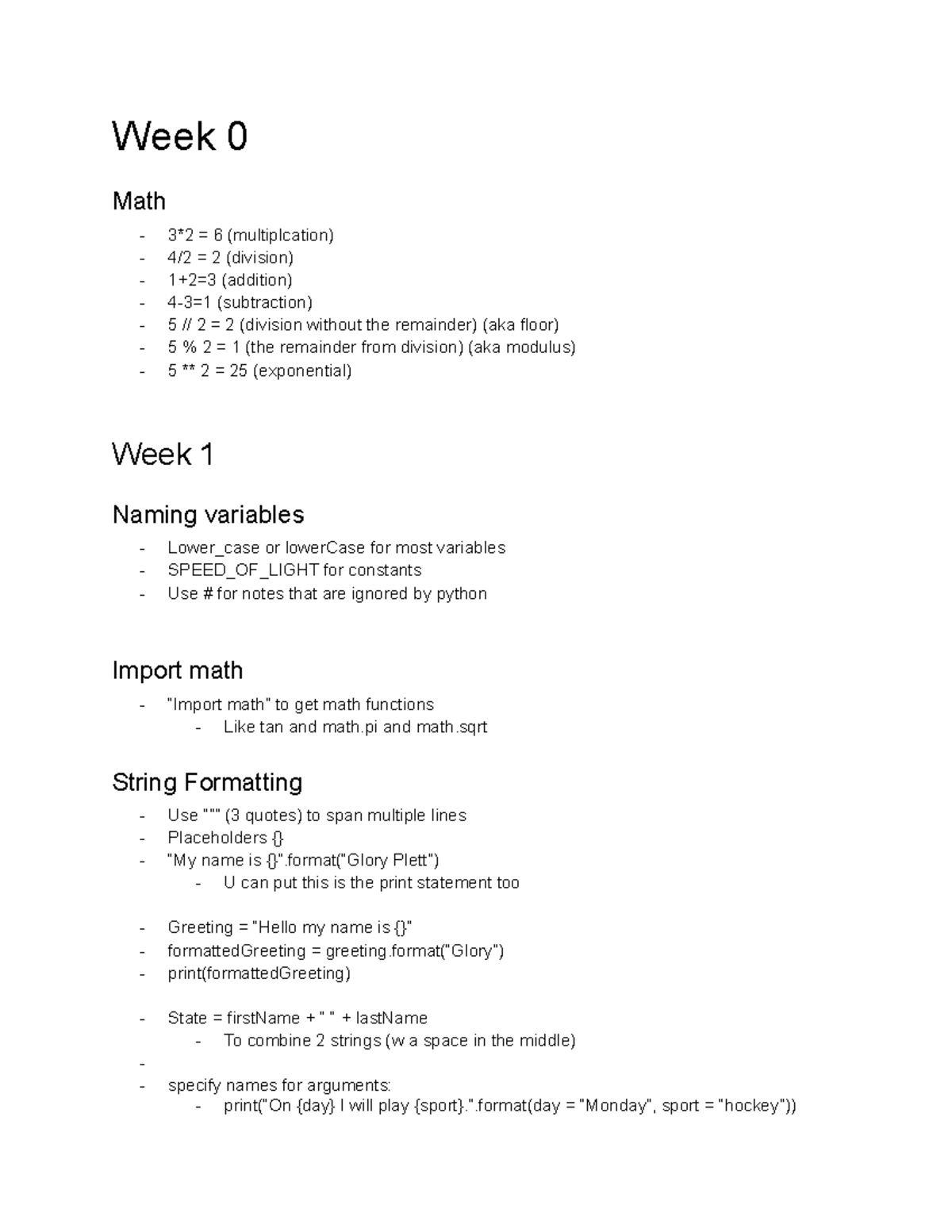 Comp 1012 Notes Week 0 Math 32 6 Multiplcation 42 2 Division 123 Addition 4 3