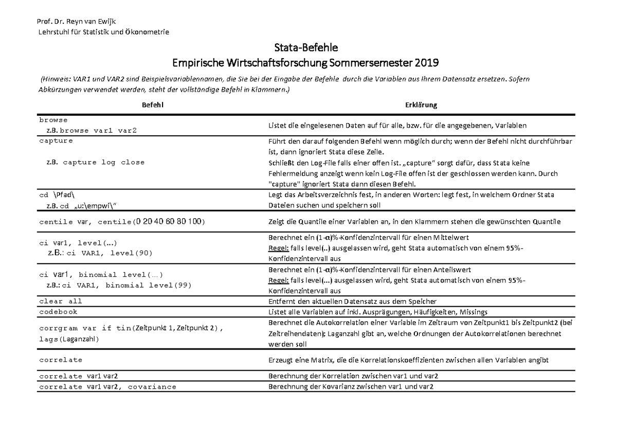 Liste Stata-Befehle SS2019 - Prof. Dr. Reyn van Ewijk Lehrstuhl ...