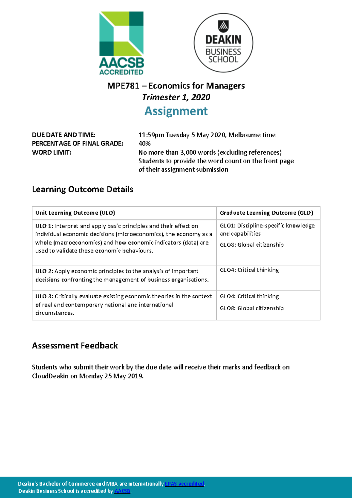 MPE781 T1 2020 Assignment 1 - Warning: TT: undefined function: 32 Deakin's Bachelor of Commerce ...