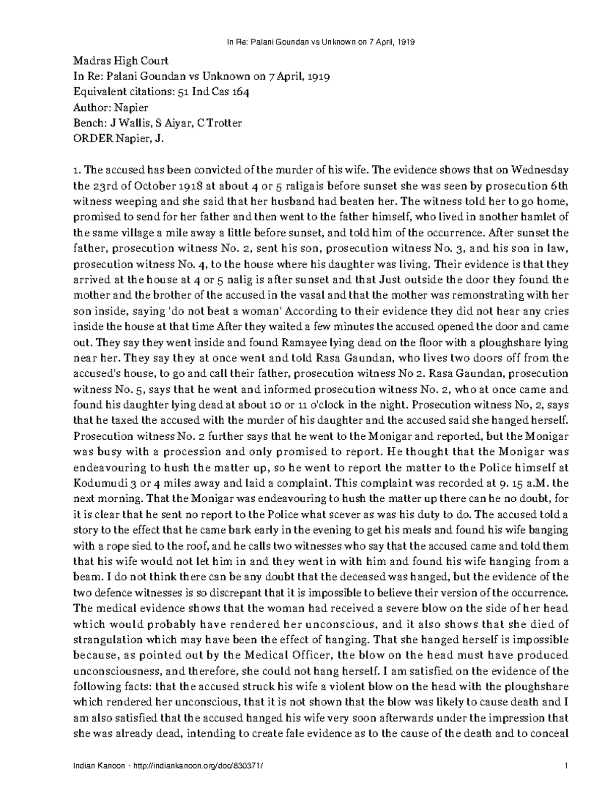 In Re Palani Goundan vs Unknown on 7 April 1919 - Madras High Court In ...