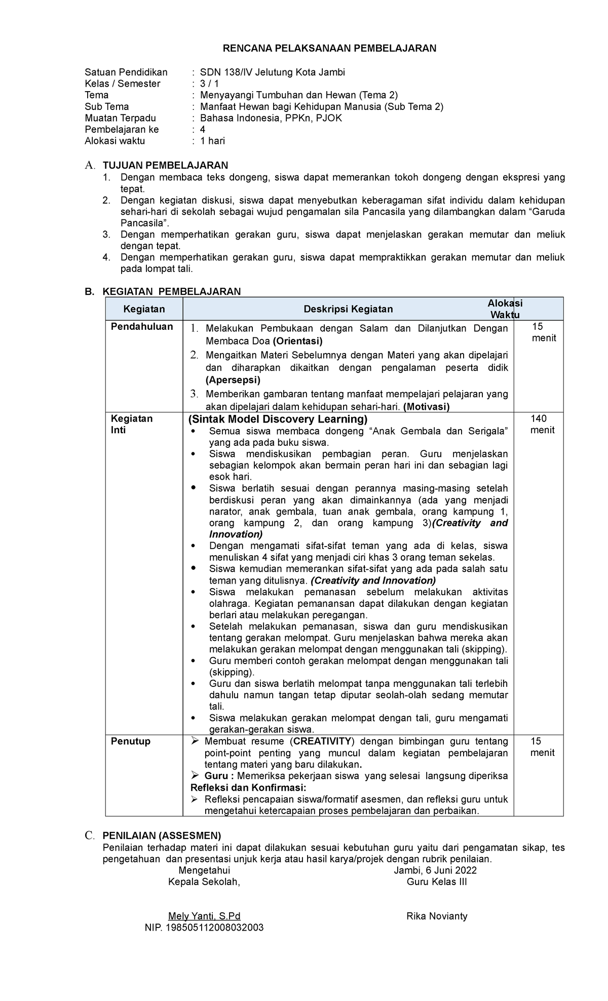 3.2.2.4 rika - RPP kelas 3 SD - RENCANA PELAKSANAAN PEMBELAJARAN Satuan ...