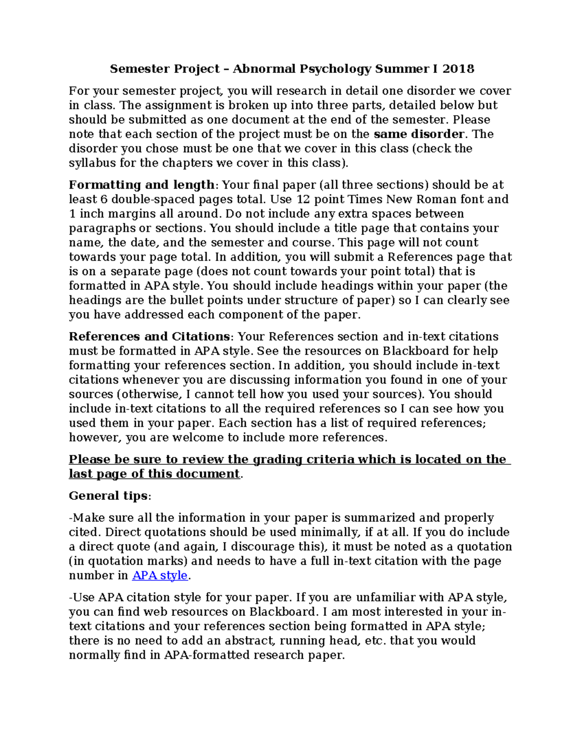Semester Project Summer 2018 - Semester Project – Abnormal Psychology ...