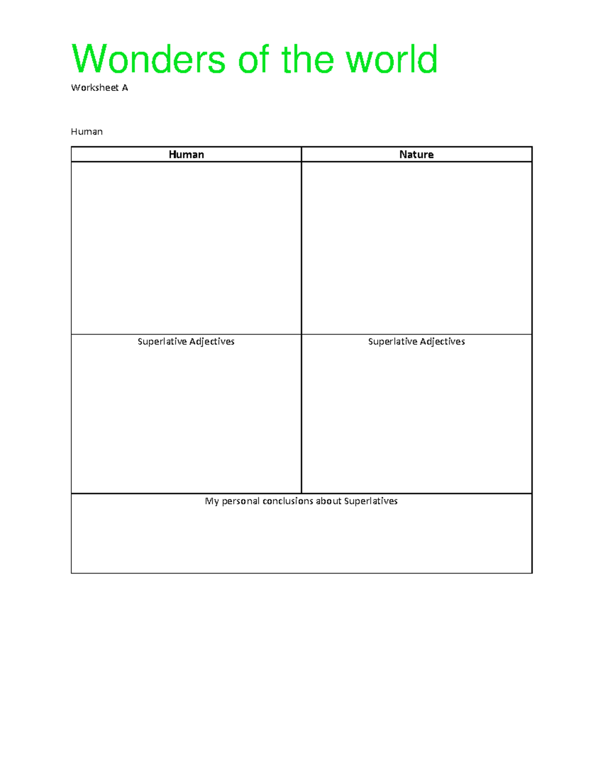 Level 3 - Unit 3 Worksheet A - Ingles 3 - Wonders of the world ...