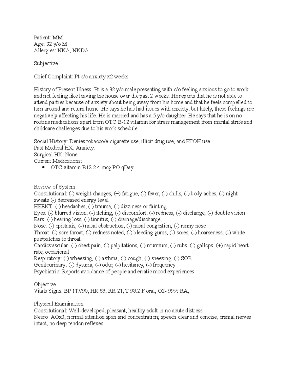 SOAP NOTE #39 - Assignment coursework for nursing course - Patient: MM ...