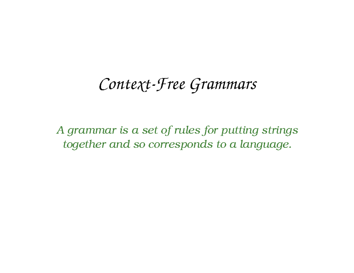 context free grammer for compiler construction - Context-Free Grammars ...