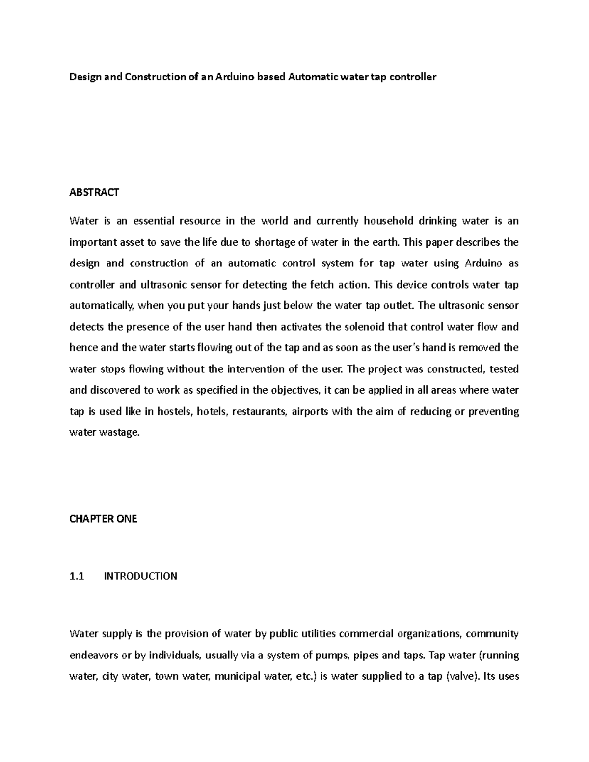 Arduino Water Tap Design And Construction Of An Arduino Based Automatic Water Tap Controller