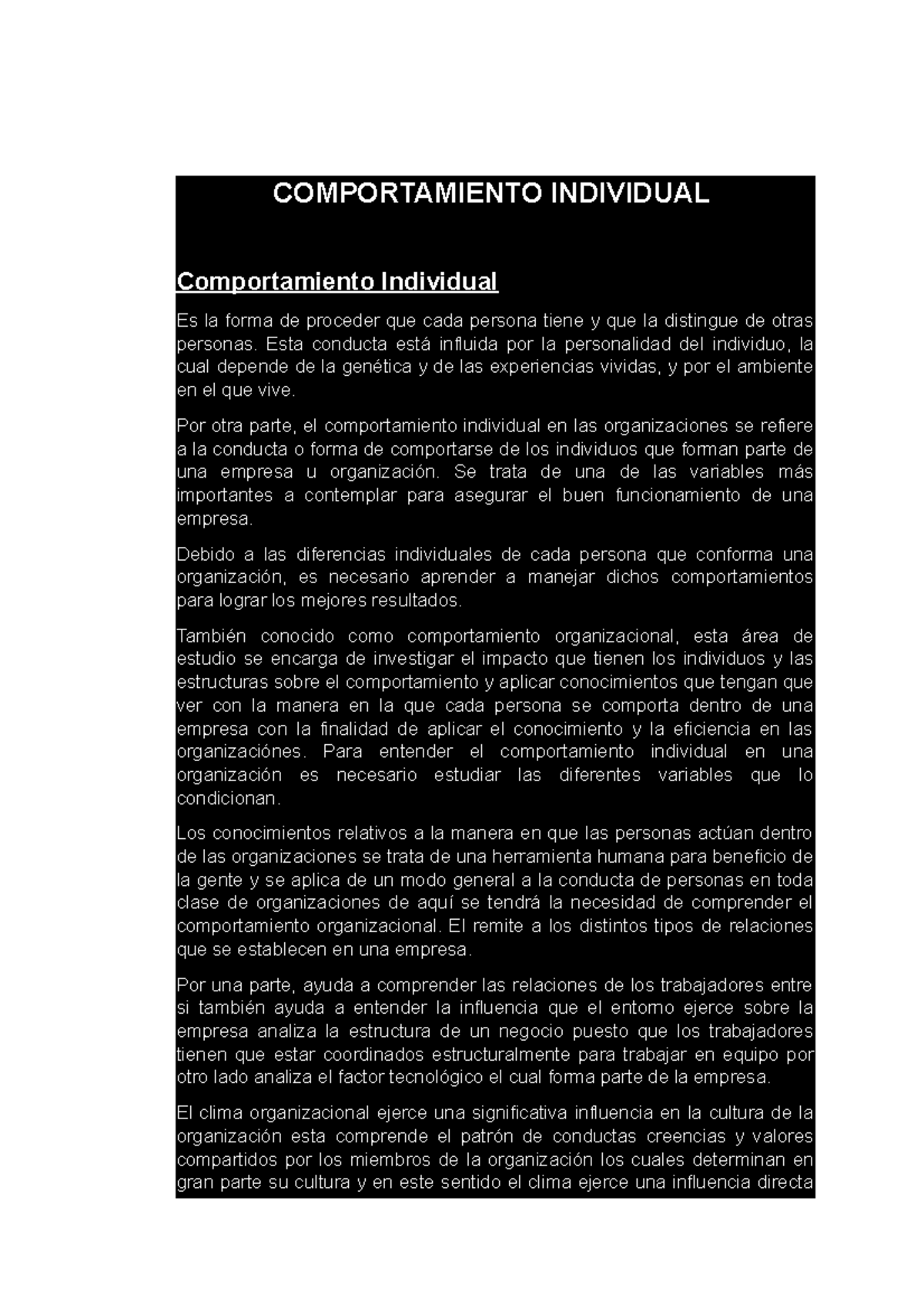 Comportamiento Individual - Psicología - COMPORTAMIENTO INDIVIDUAL Comportamiento Individual Es ...