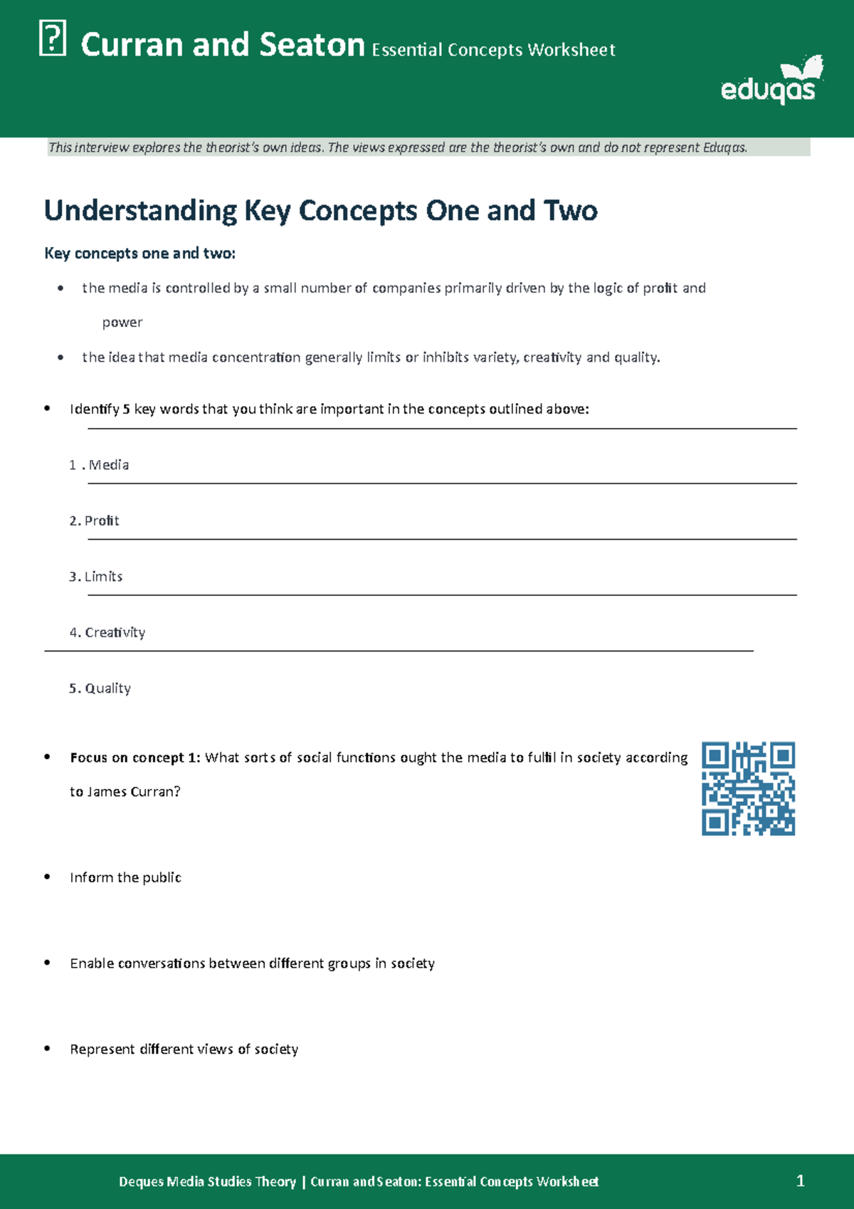 Curran and Seaton worksheet 1 - This interview explores the theorist’s ...