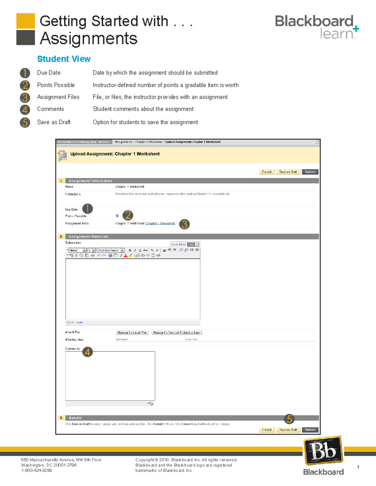 Getting Started with Assignments - WWW.BLACKBOARD 650 Massachusetts Avenue, NW 6th Floor ...