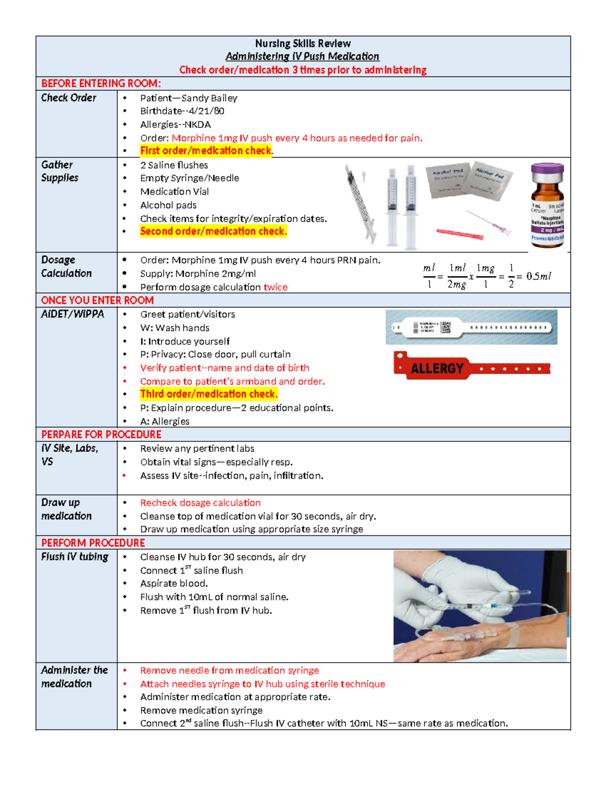 CPE A-IV Push Medication-10-23 - Nursing Skills Review Administering IV Push Medication Check ...