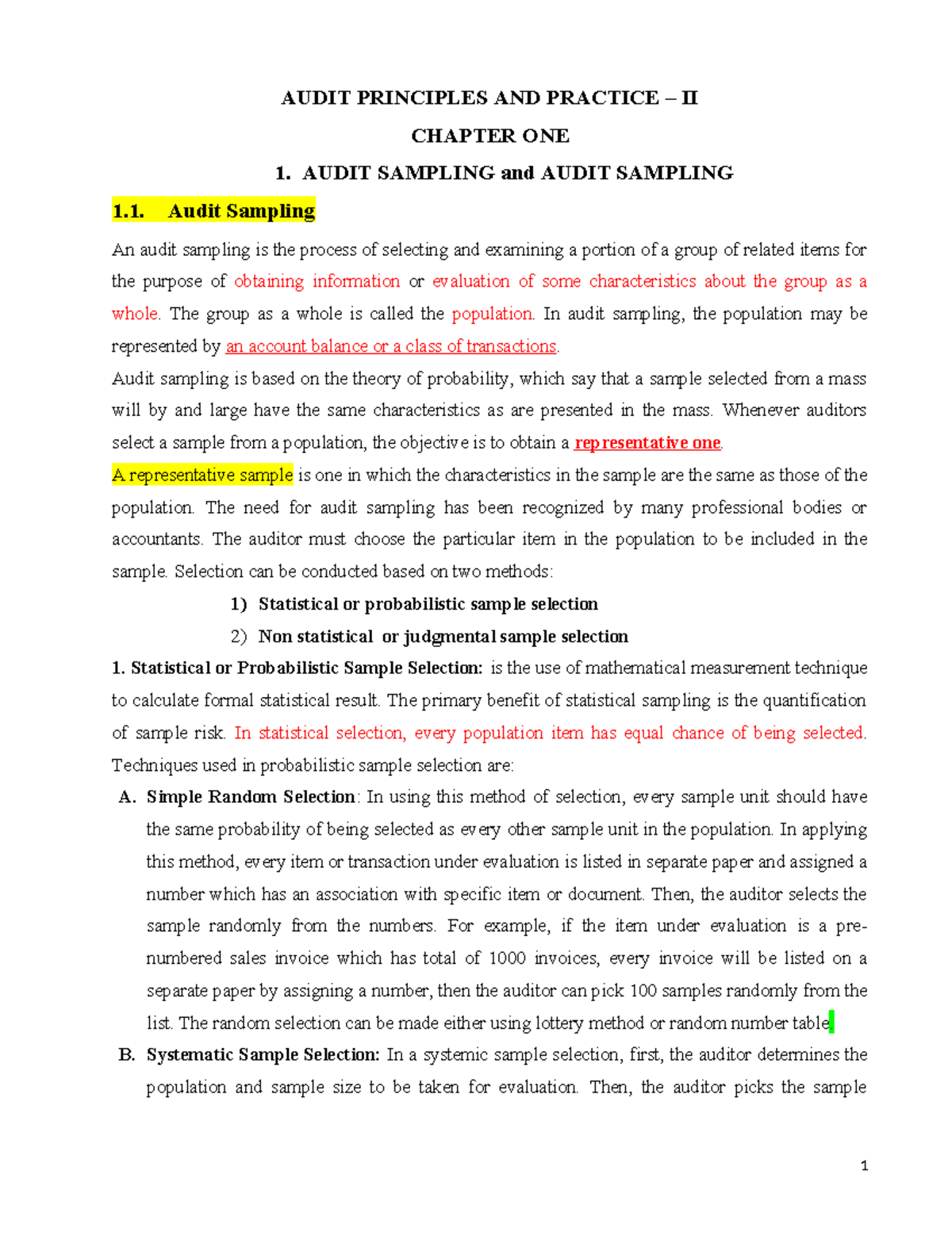 Audit principle and practice II ch 1 - AUDIT PRINCIPLES AND PRACTICE – II CHAPTER ONE 1. AUDIT ...