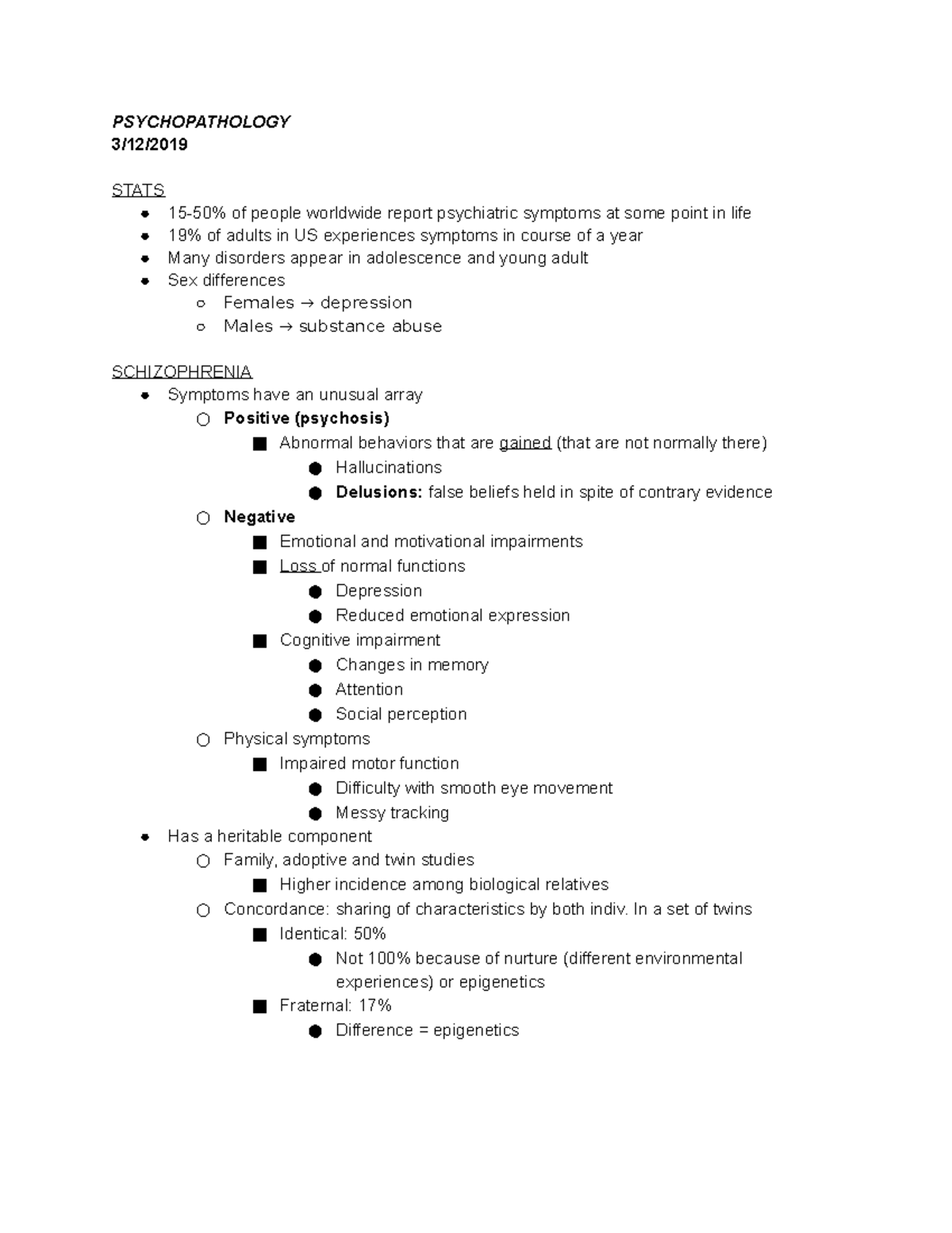 BB exam 3 notes - brain and behavior - PSYCHOPATHOLOGY 3/12/ STATS 15 ...