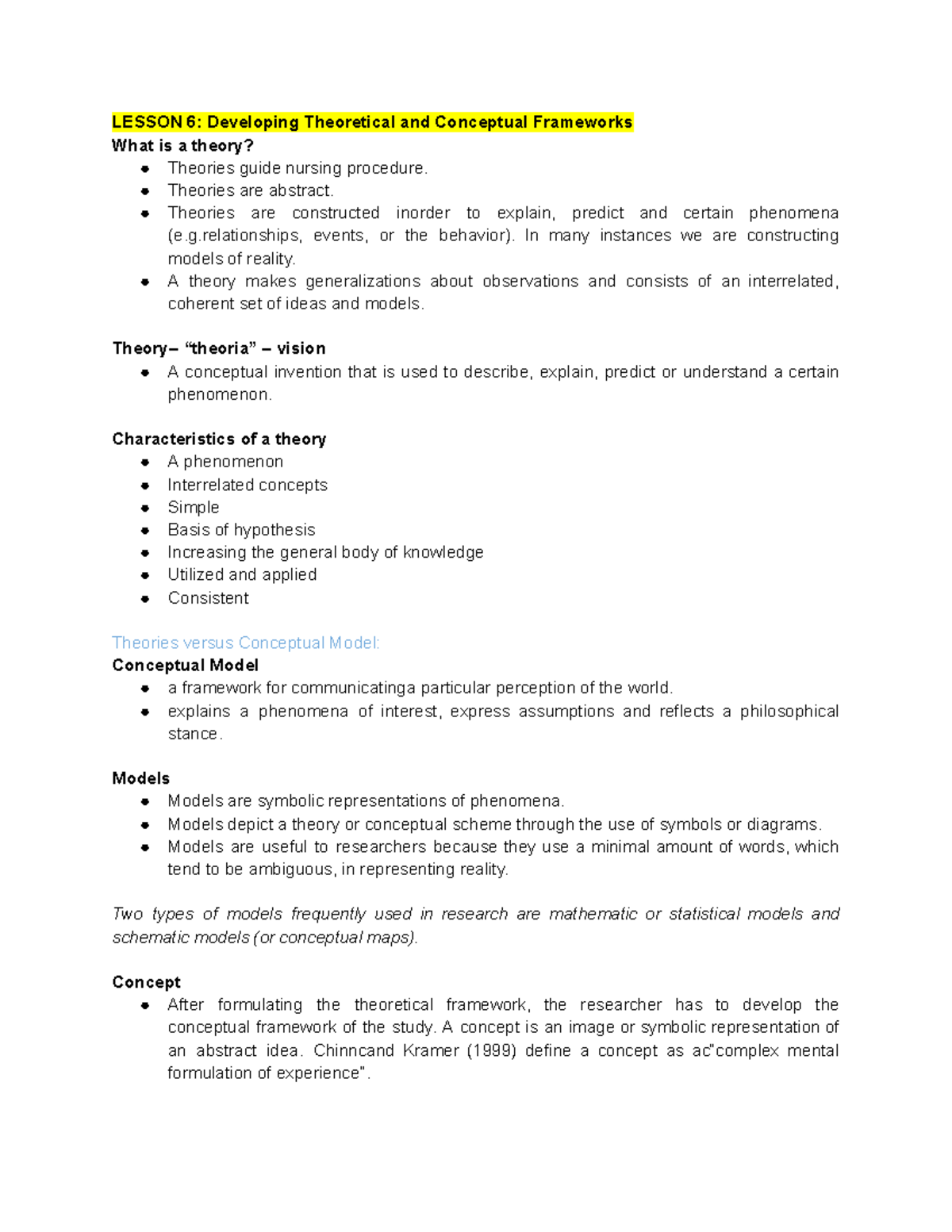 Midterms-NRES - research - LESSON 6: Developing Theoretical and Conceptual Frameworks What is a ...