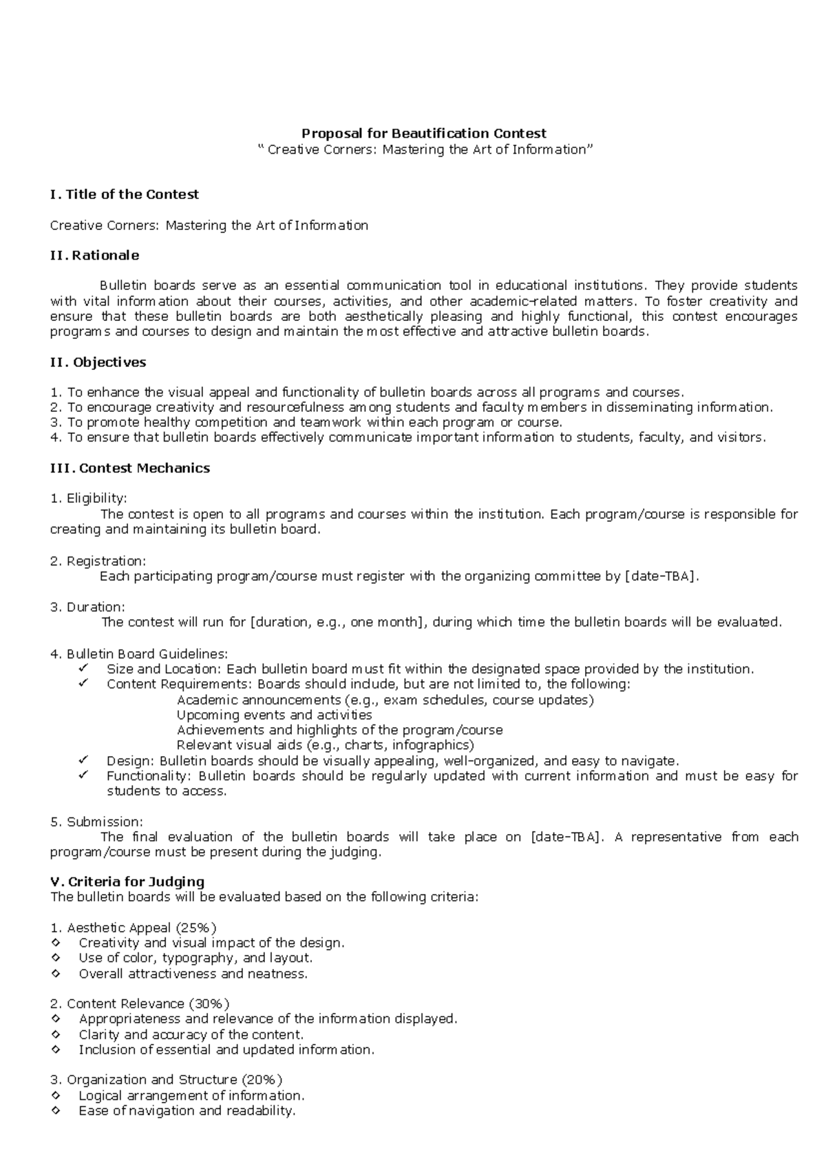 HRL Bulletin - Proposal for Beautification Contest “ Creative Corners ...