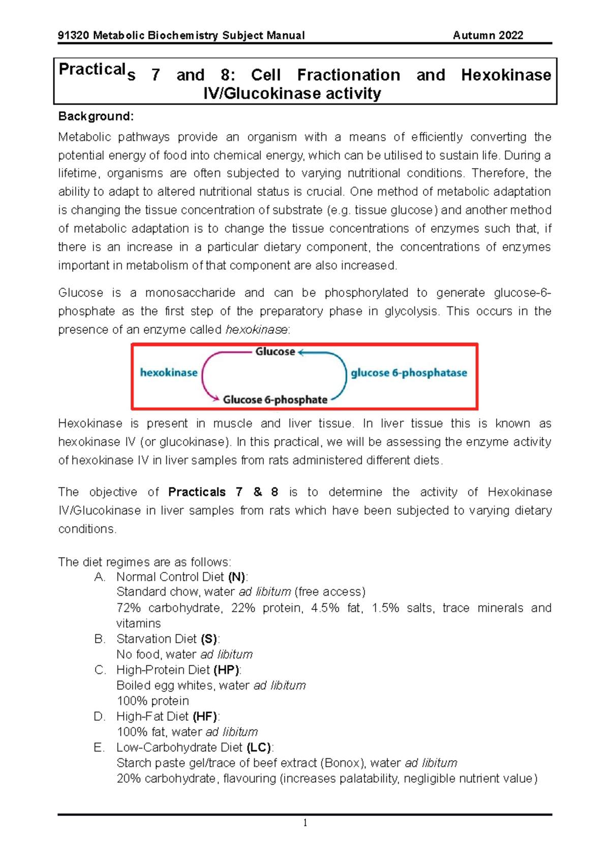 Prac 7 - Practical experiment notes - 91320 Metabolic Biochemistry ...