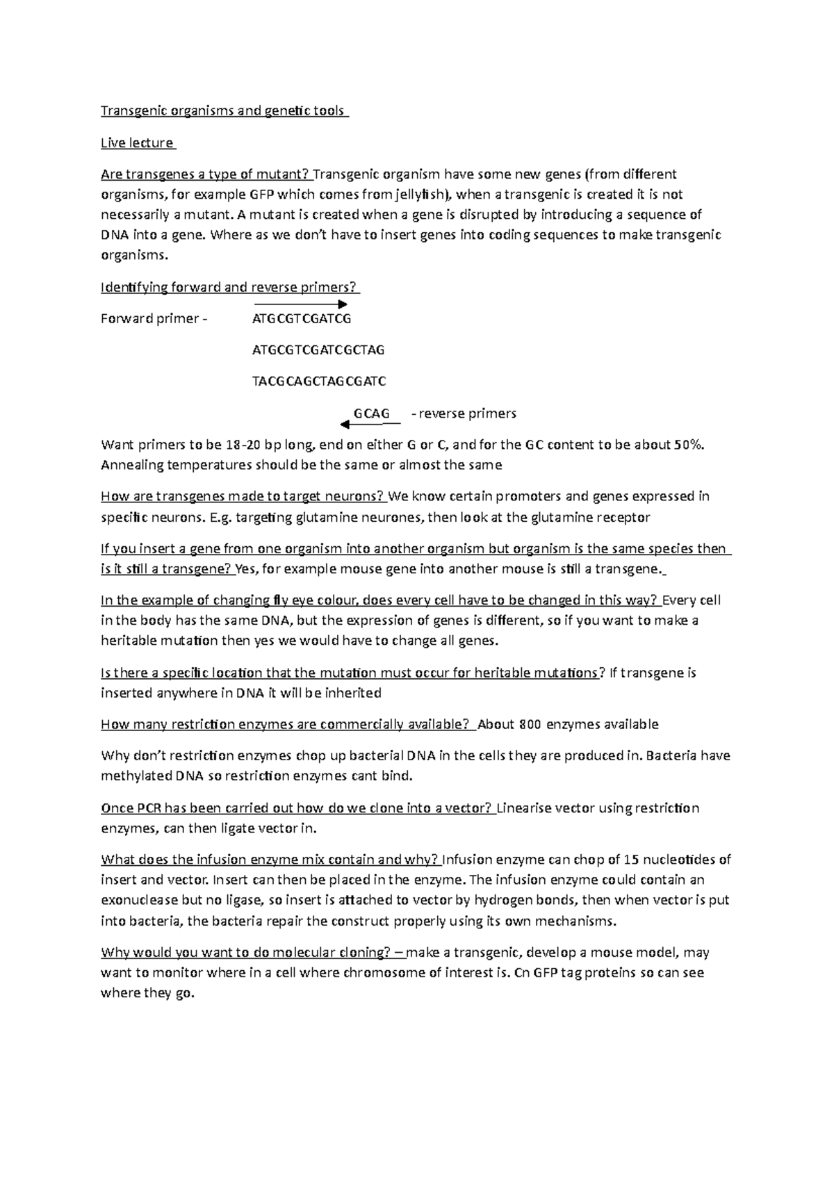 Lecture 11 - Transgenic organisms and genetic tools - Transgenic ...