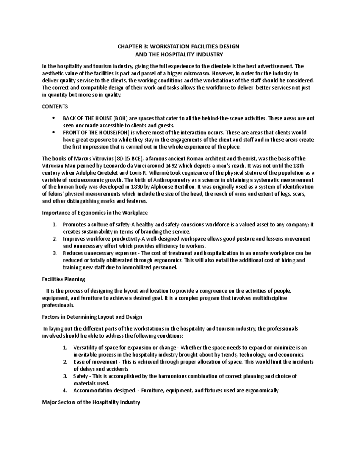 Chapter 3 Ergonomics - CHAPTER 3: WORKSTATION FACILITIES DESIGN AND THE ...