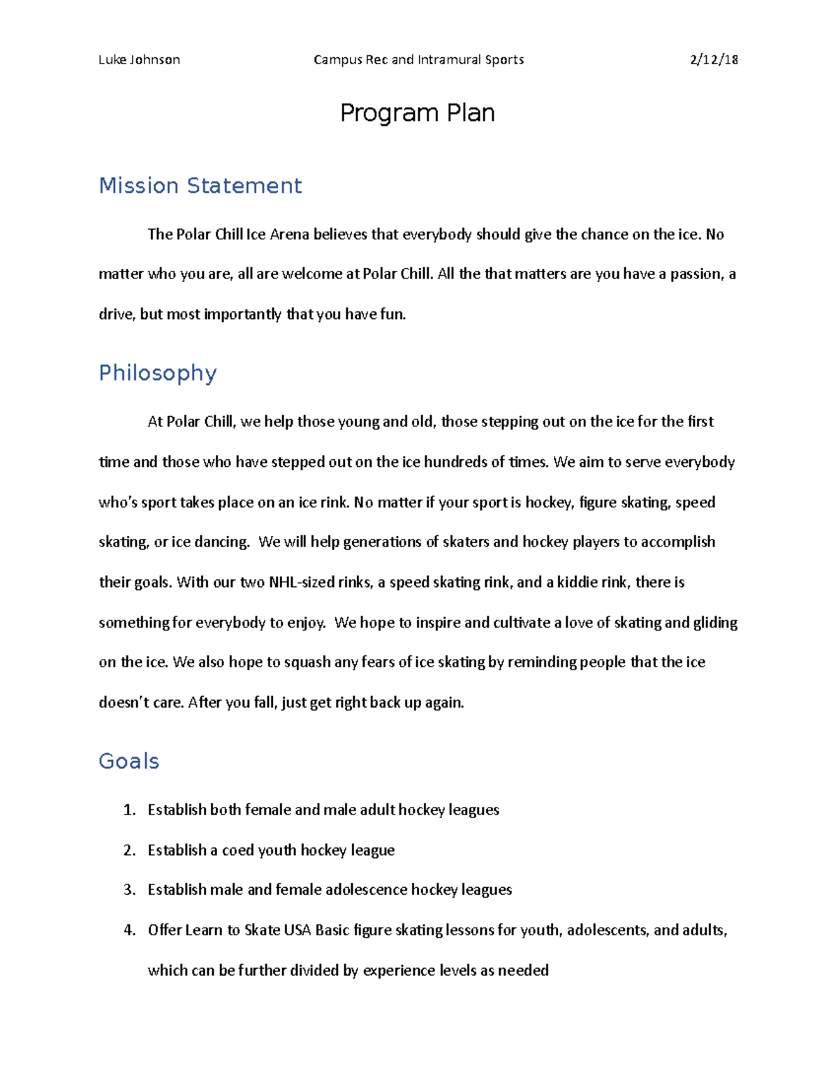 Program Plan-Submission 2 - Luke Johnson Campus Rec and Intramural ...