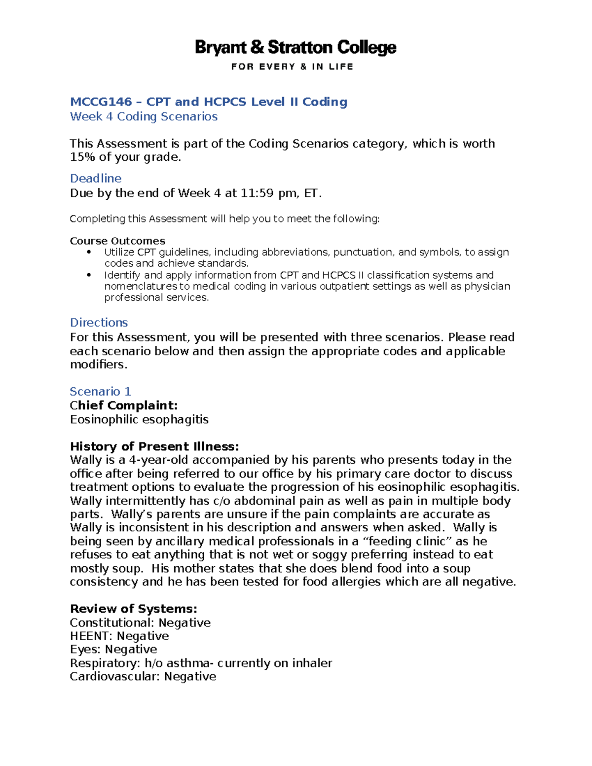 MCCG146 - Week 4 Coding Scenarios - MCCG146 – CPT and HCPCS Level II ...