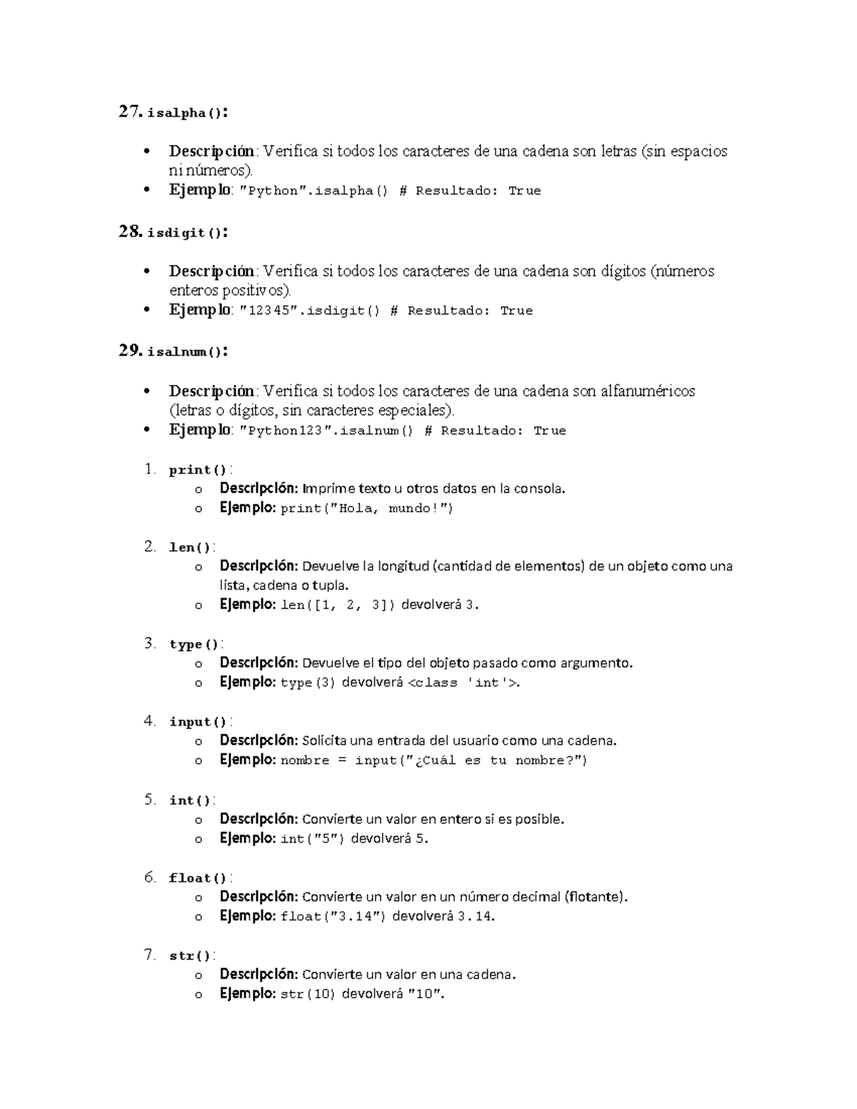 Diccionario teorico - 13456789 - 27. isalpha(): Descripción: Verifica ...