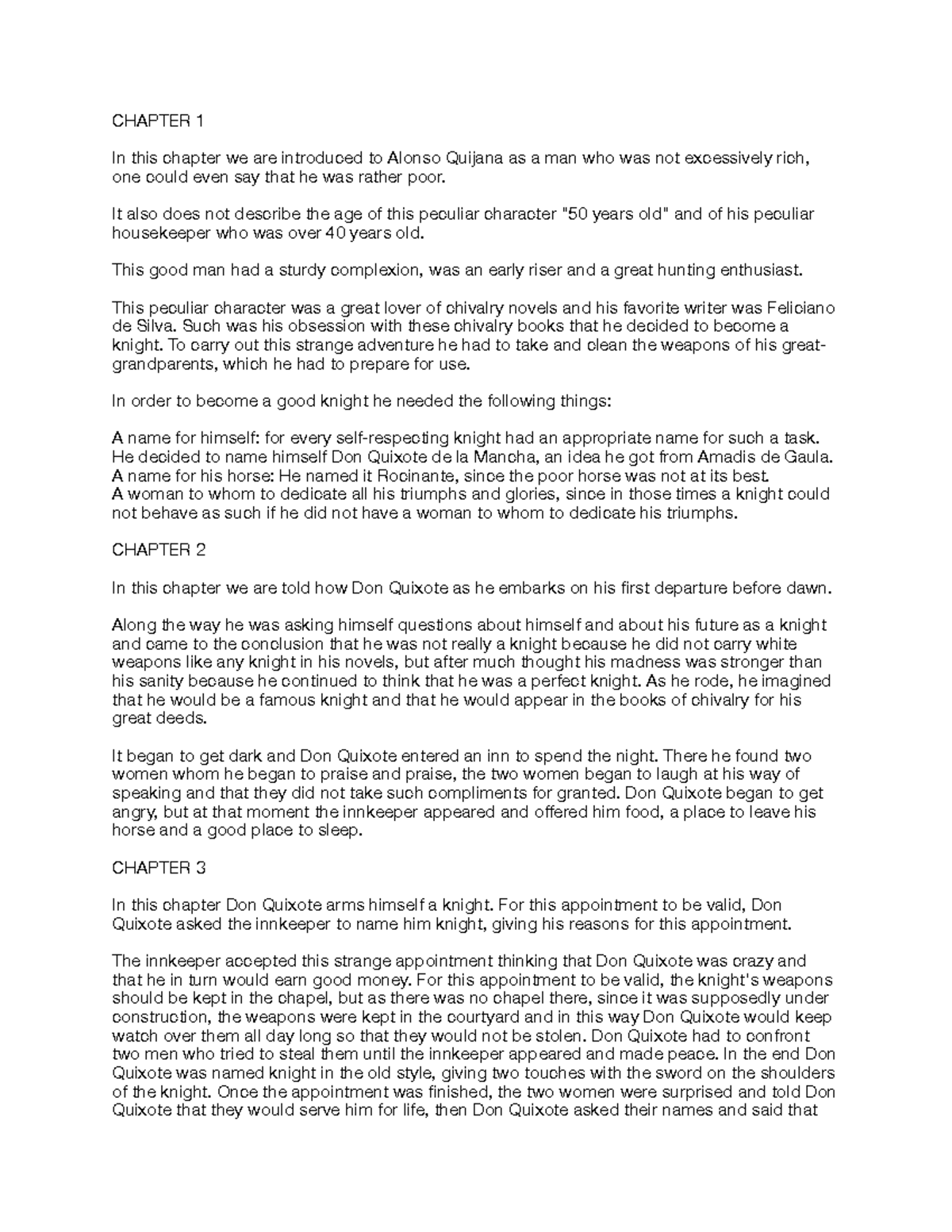 Don Quixote Chap 1-10 PDF - CHAPTER 1 In this chapter we are introduced ...