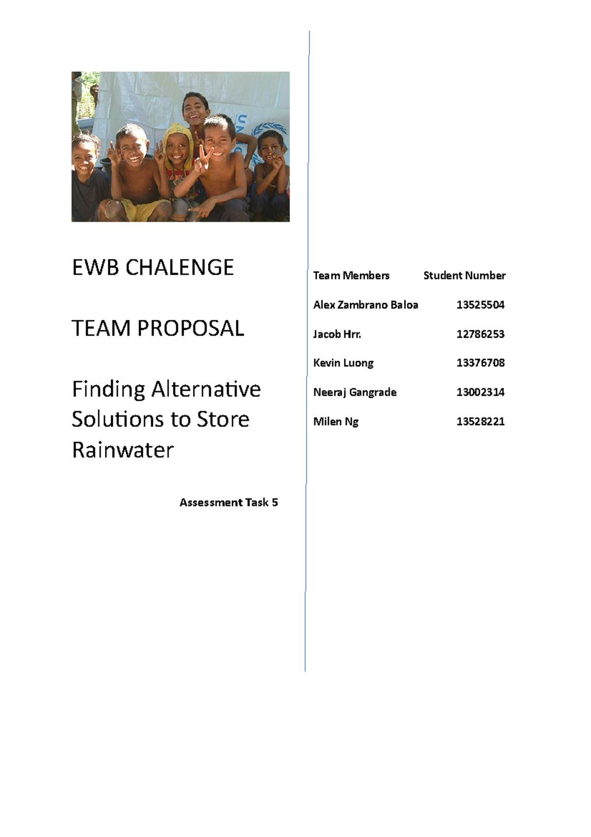EWB Challenge Team Proposal - EWB CHALENGE TEAM PROPOSAL Finding Alternative Solutions to Store ...