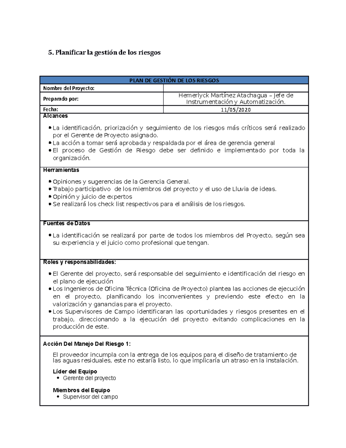 Gestion de riesgo - asdasdasd - 5. Planificar la gestión de los riesgos ...