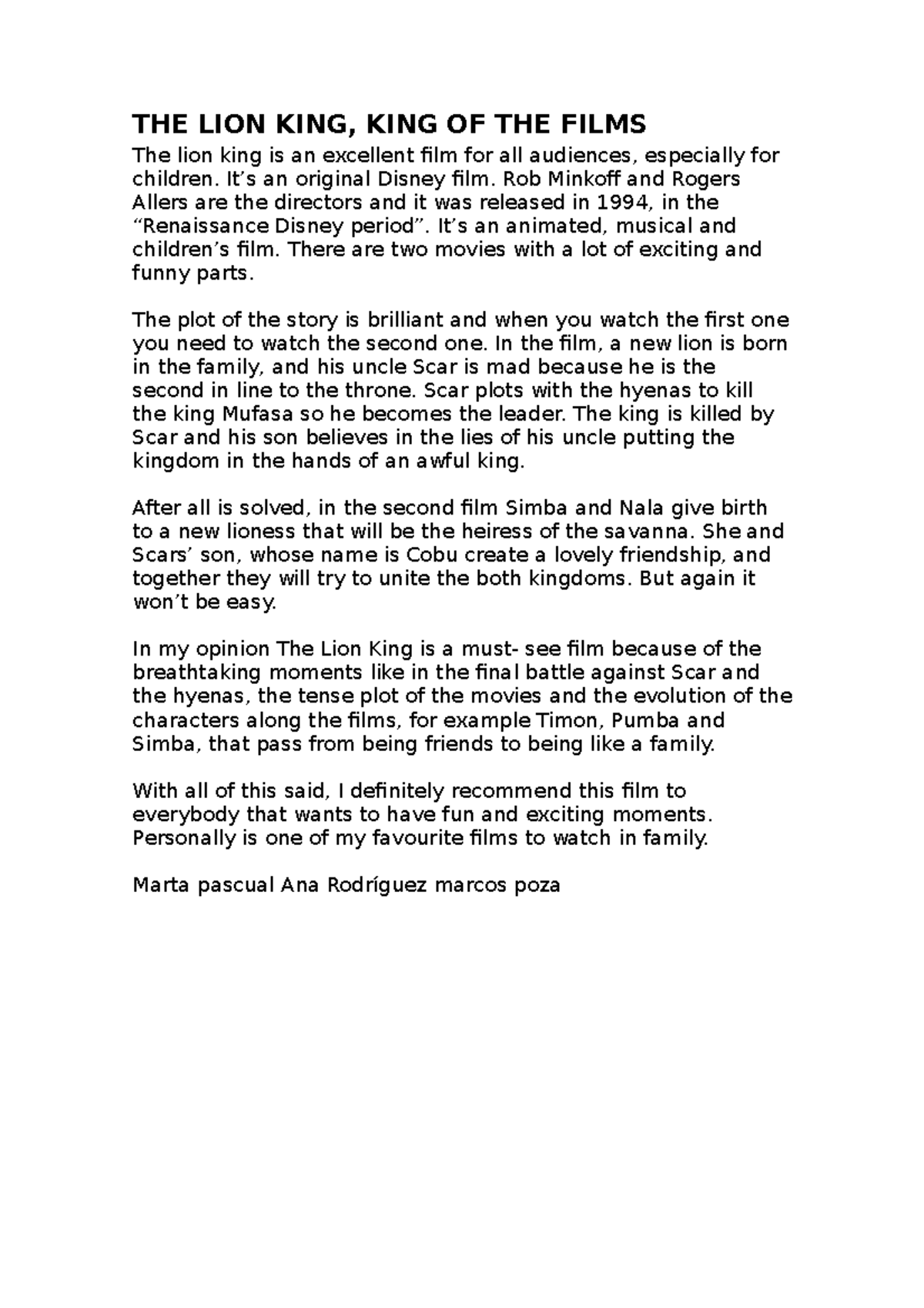 Copia de Documento - Ggg - THE LION KING, KING OF THE FILMS The lion ...