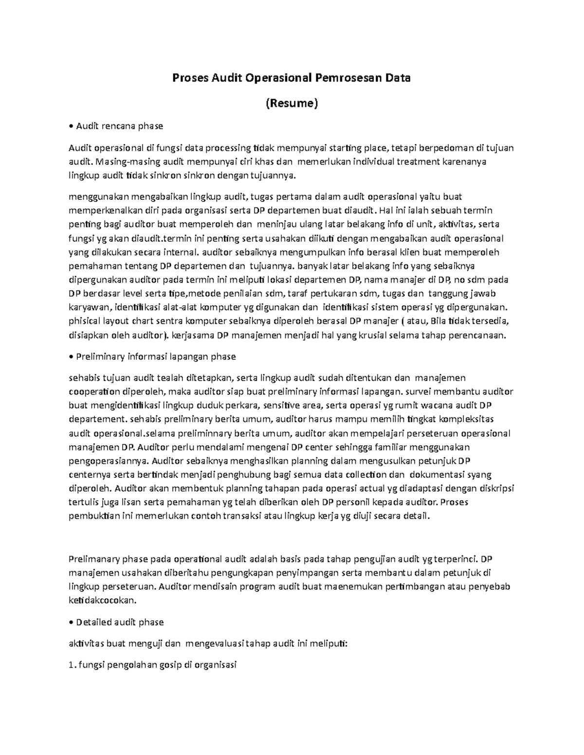Proses Audit Operasional Pemrosesan Data - Proses Audit Operasional Pemrosesan Data (Resume ...
