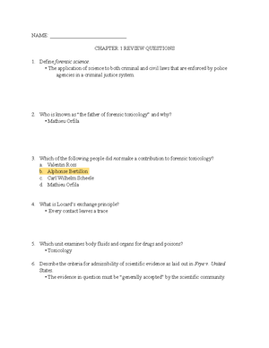 Forensic 1 - Prof. Trinh, chapter guides. - NAME ...