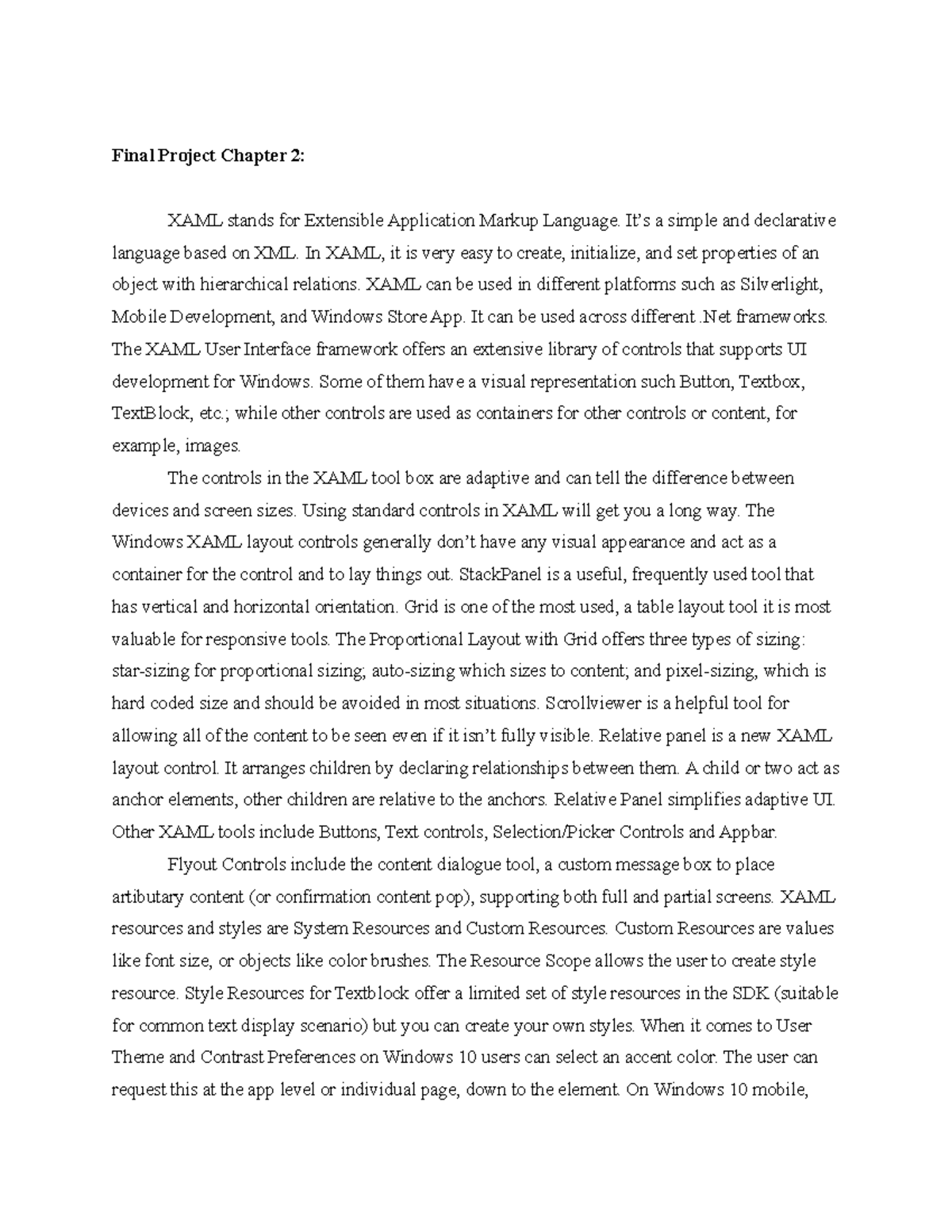 Lecture 2 Notes - Final Project Chapter 2: XAML stands for Extensible ...